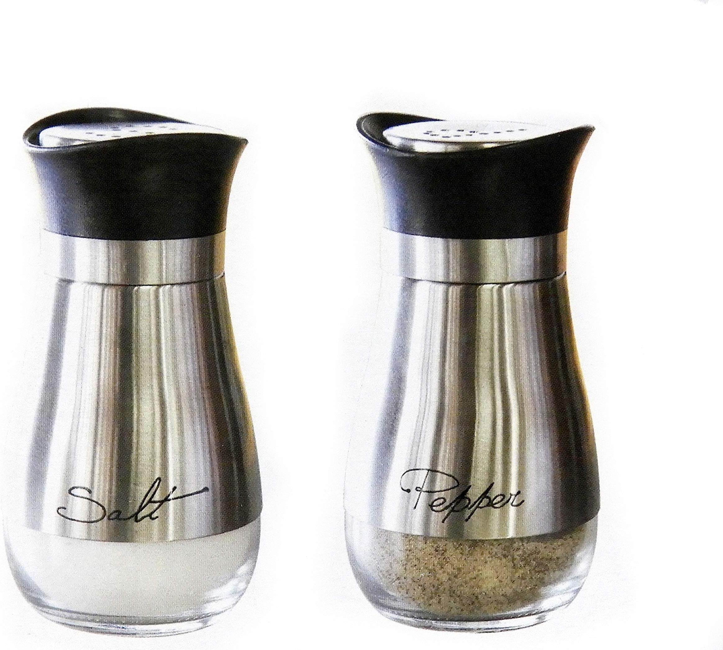 Amazon.com: Salt and Pepper Shakers Stainless Steel and Glass Set ...