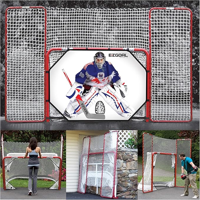 Amazon.com : EZGoal 4' x 6' Hockey Folding Steel 2" Goal with 10' x 6 ...