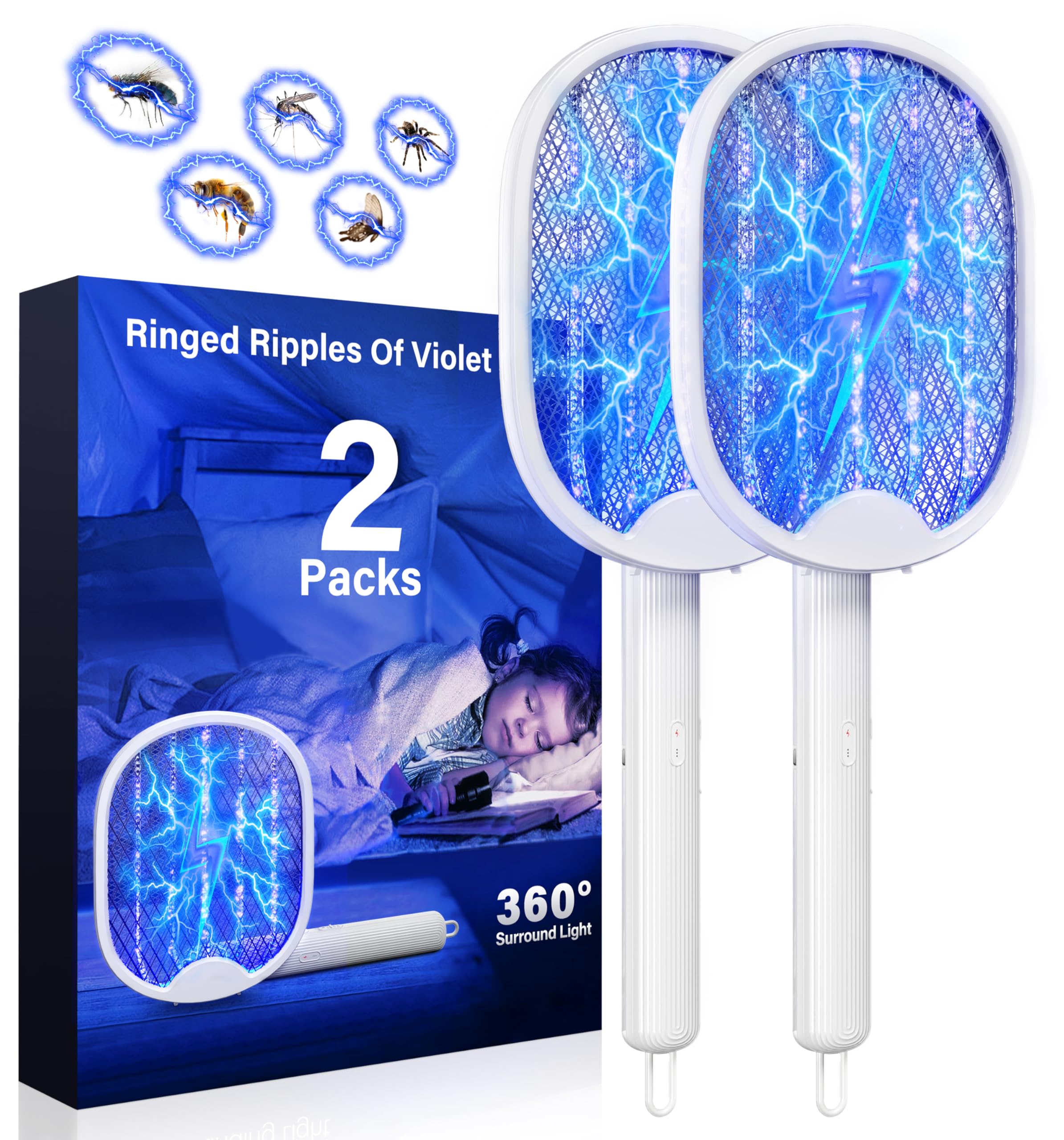 Electric Fly Swatter Mosquito Zapper - 2-Pack Electric Bug Zapper ...