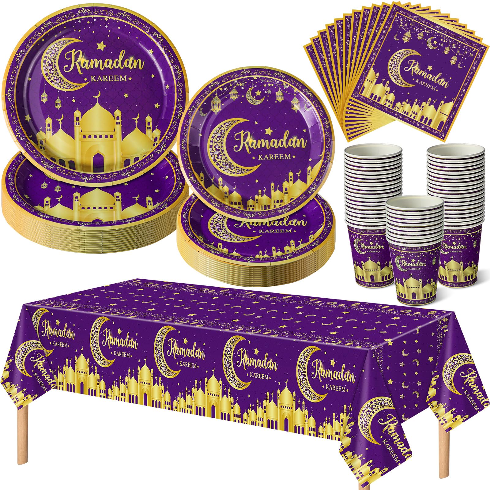 Amazon.com: Blushtier 97 Pcs Ramadan Eid Mubarak Party Tableware Set ...