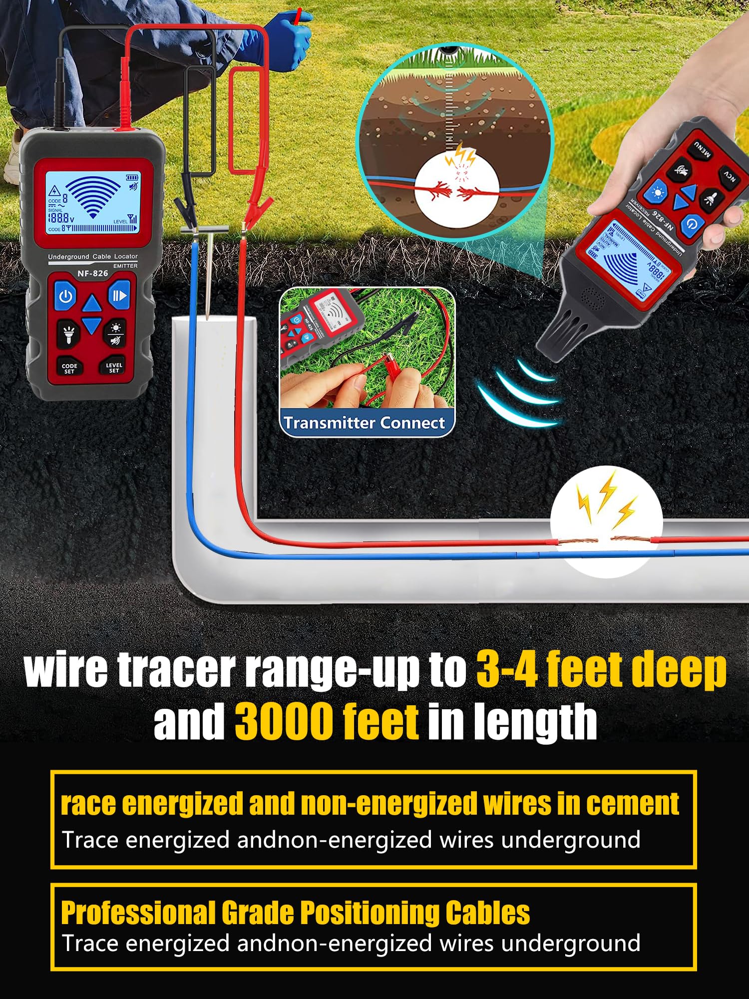 Snapklik.com : Nf-826 Underground Cable Locator, Wire Tracking Detector ...