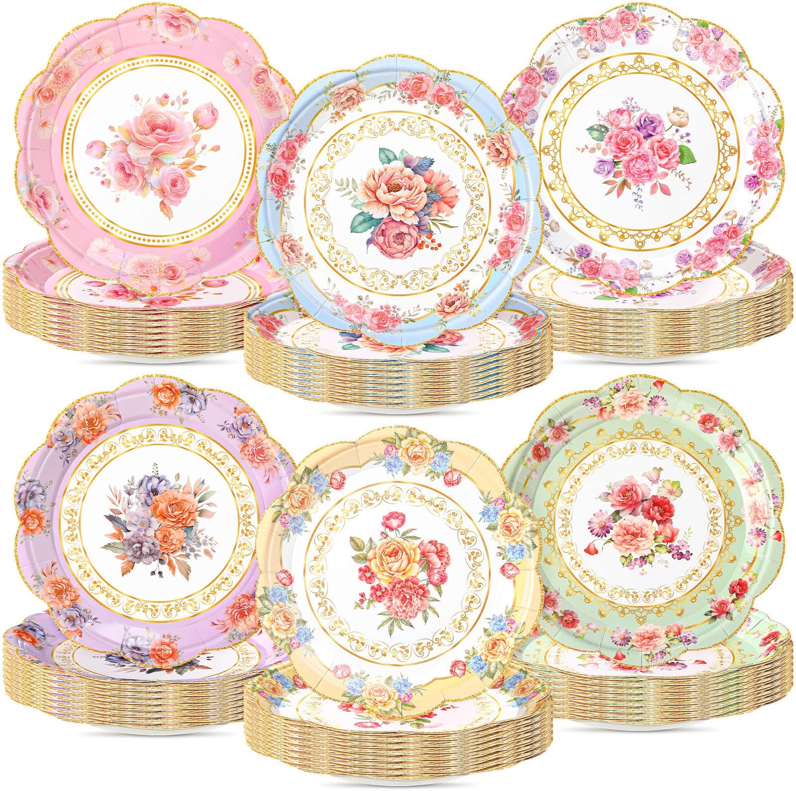 Amazon.com: 60 Pcs Floral Paper Plates Disposable 9 Inch Pink Flower ...