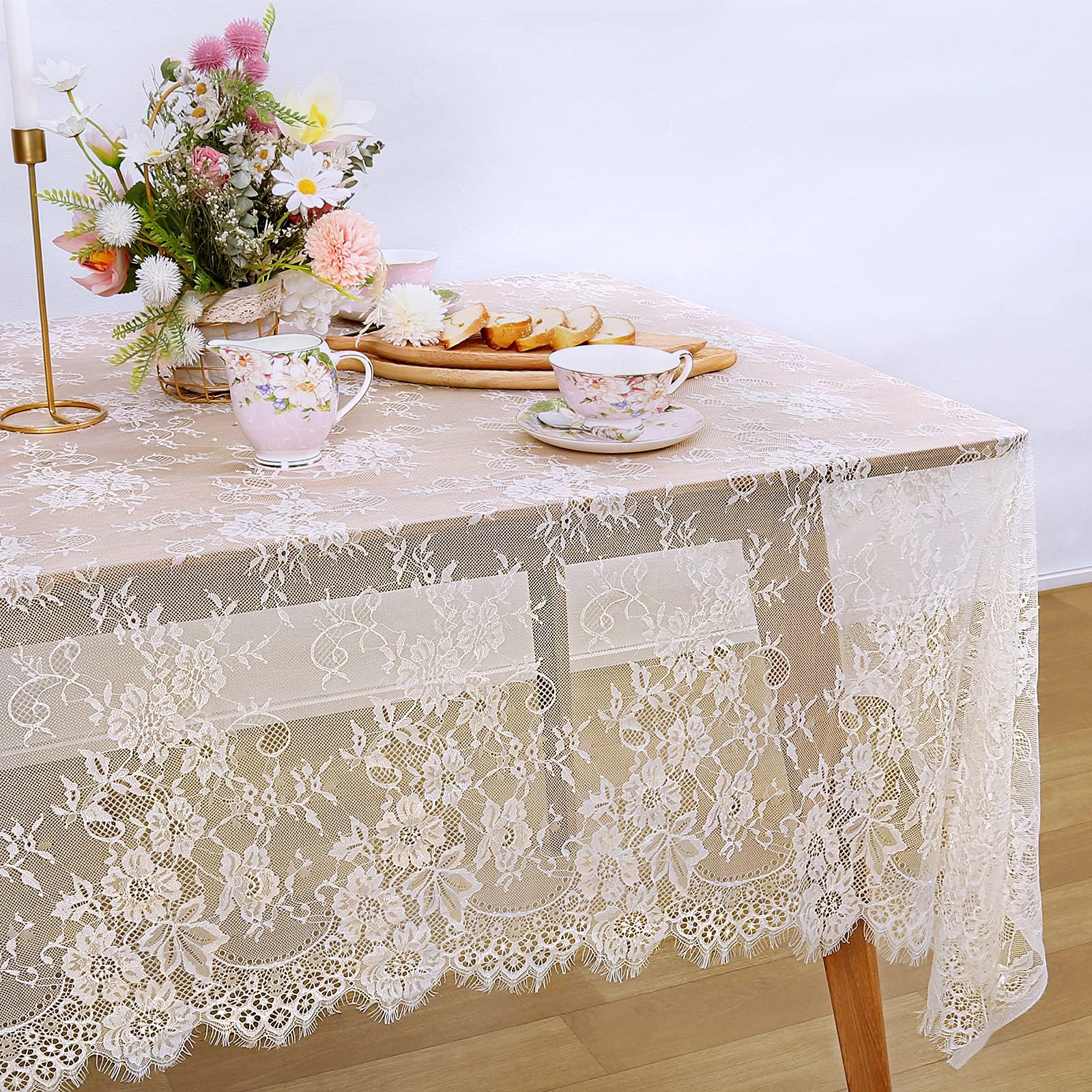 Amazon.com: QueenDream Ivory Lace Tablecloth Rectangular: 60x120 Inch 2 ...