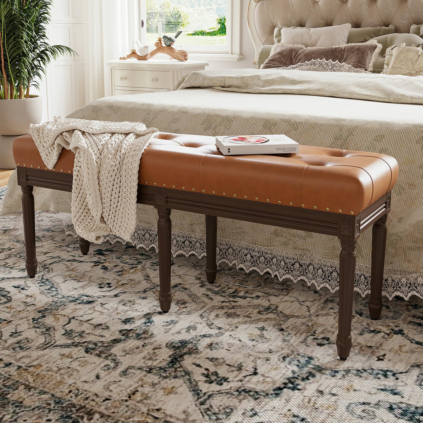 Snapklik.com : 48” Bed Bench For Bedroom, Tufted Bedroom Bench Ottoman ...