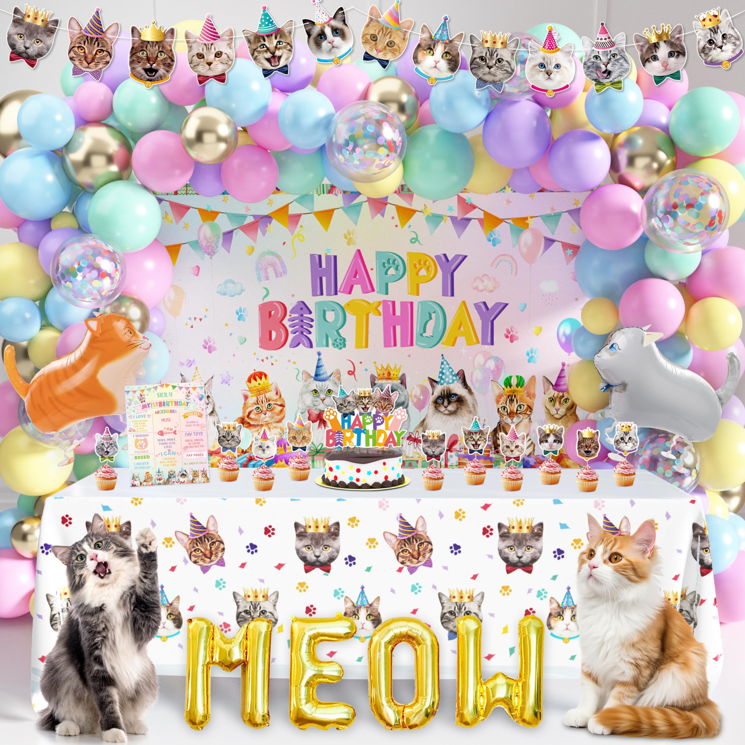 Amazon.com: Cat Birthday Decorations, Cat Birthday Party Supplies ...