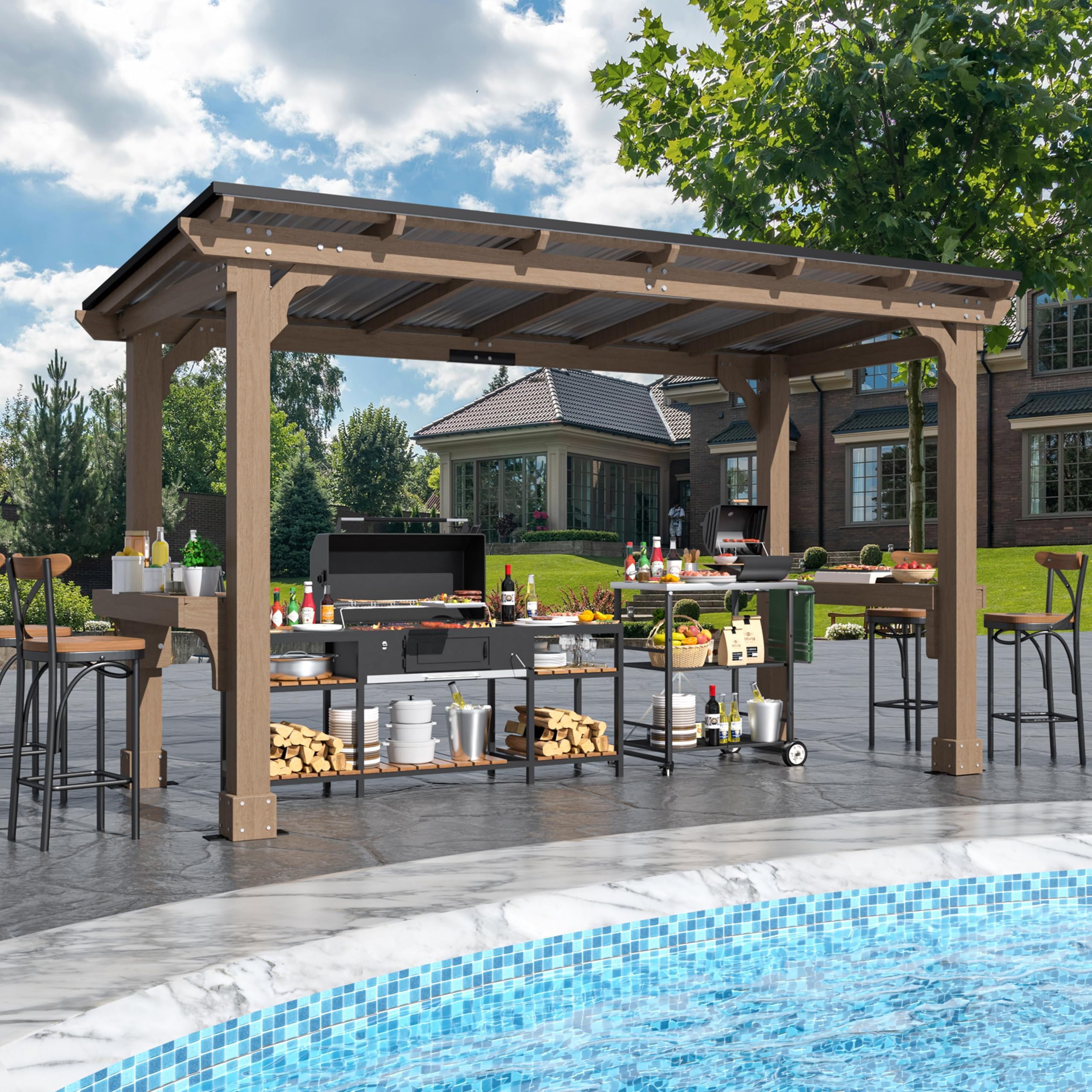 Amazon.com : Yardenaler 6 x 13 FT Wooden Grill Gazebo with Sloping ...
