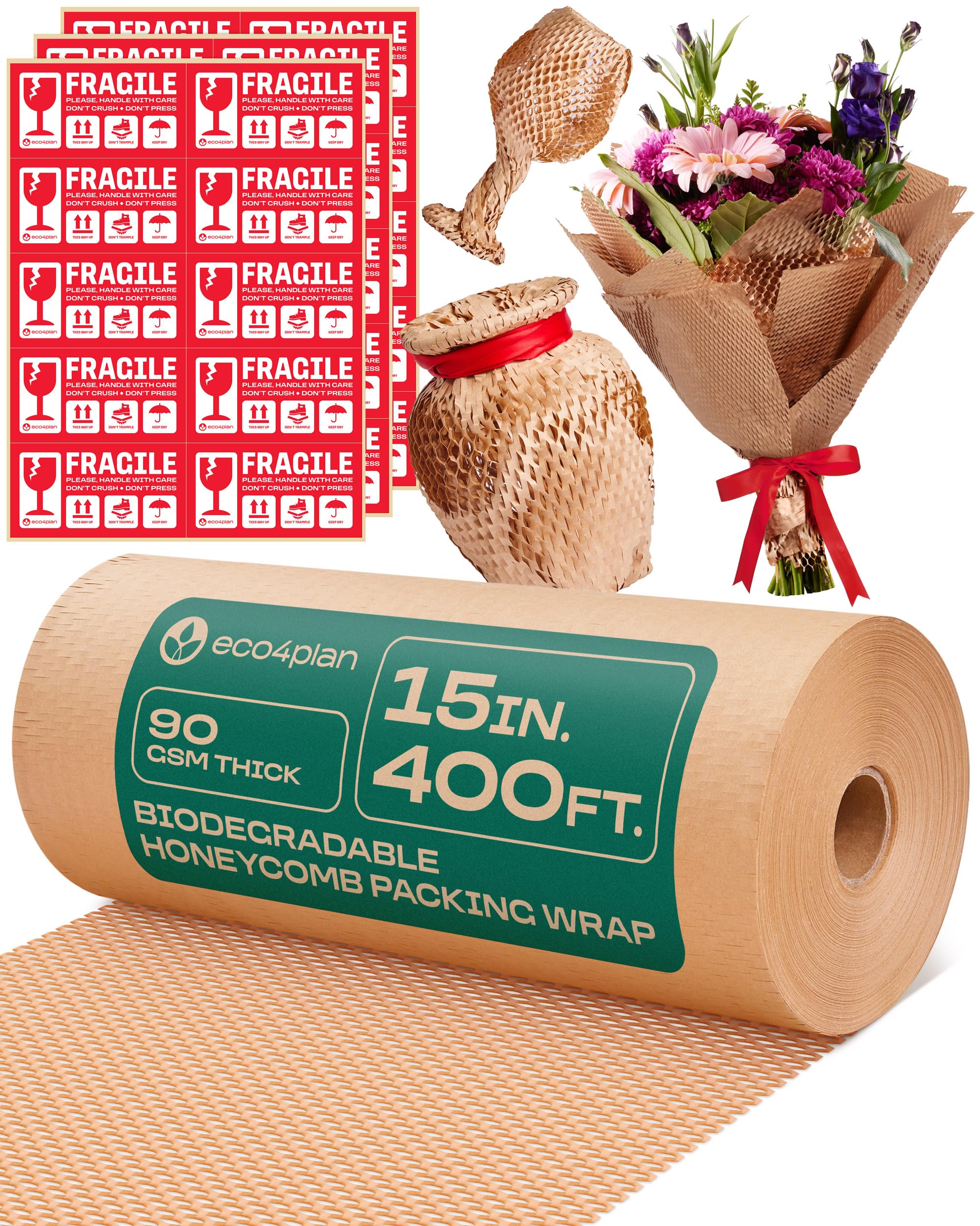 Amazon.com : eco4plan Honeycomb Packing Paper | Extra Thick 90 GSM ...