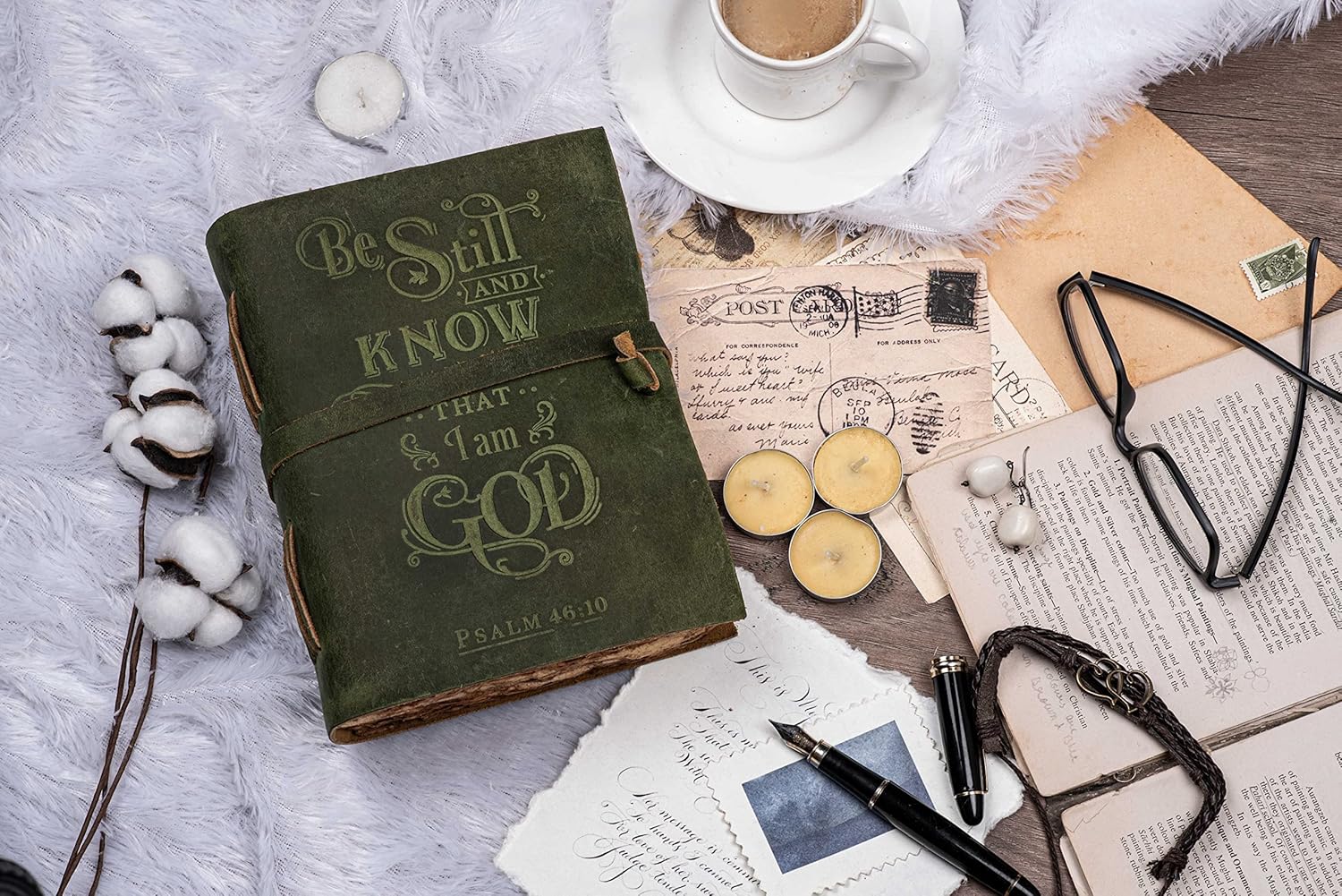 Bible Journal – Psalm 46v10 Embossed Bible Inscription – Leather Bound ...