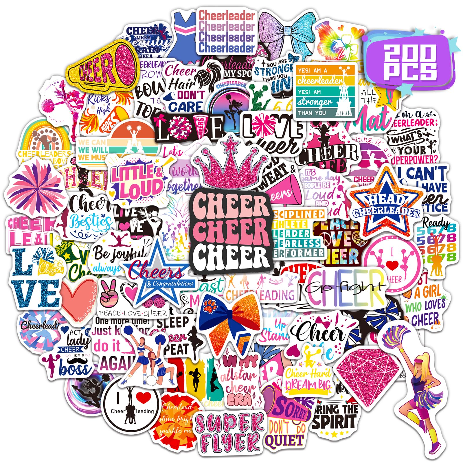 Amazon.com: MonEnfance 200PCS Cheer Stickers, Vinyl Cheerleading ...
