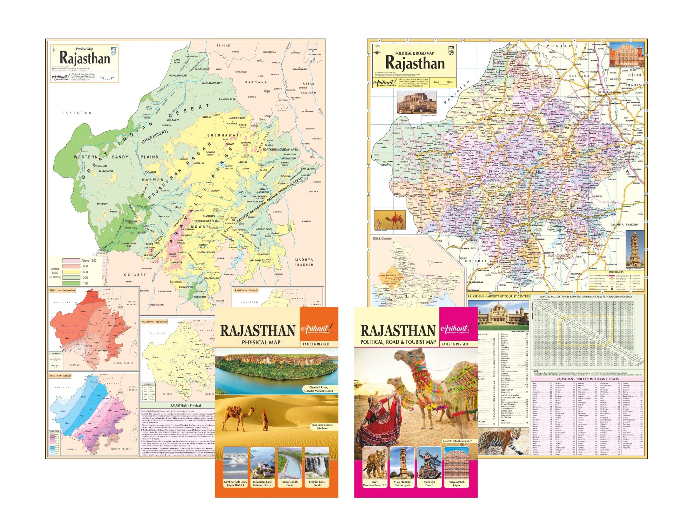 Rajasthan Political & Physical Wall Map With Book Cover - Combo of 2 ...