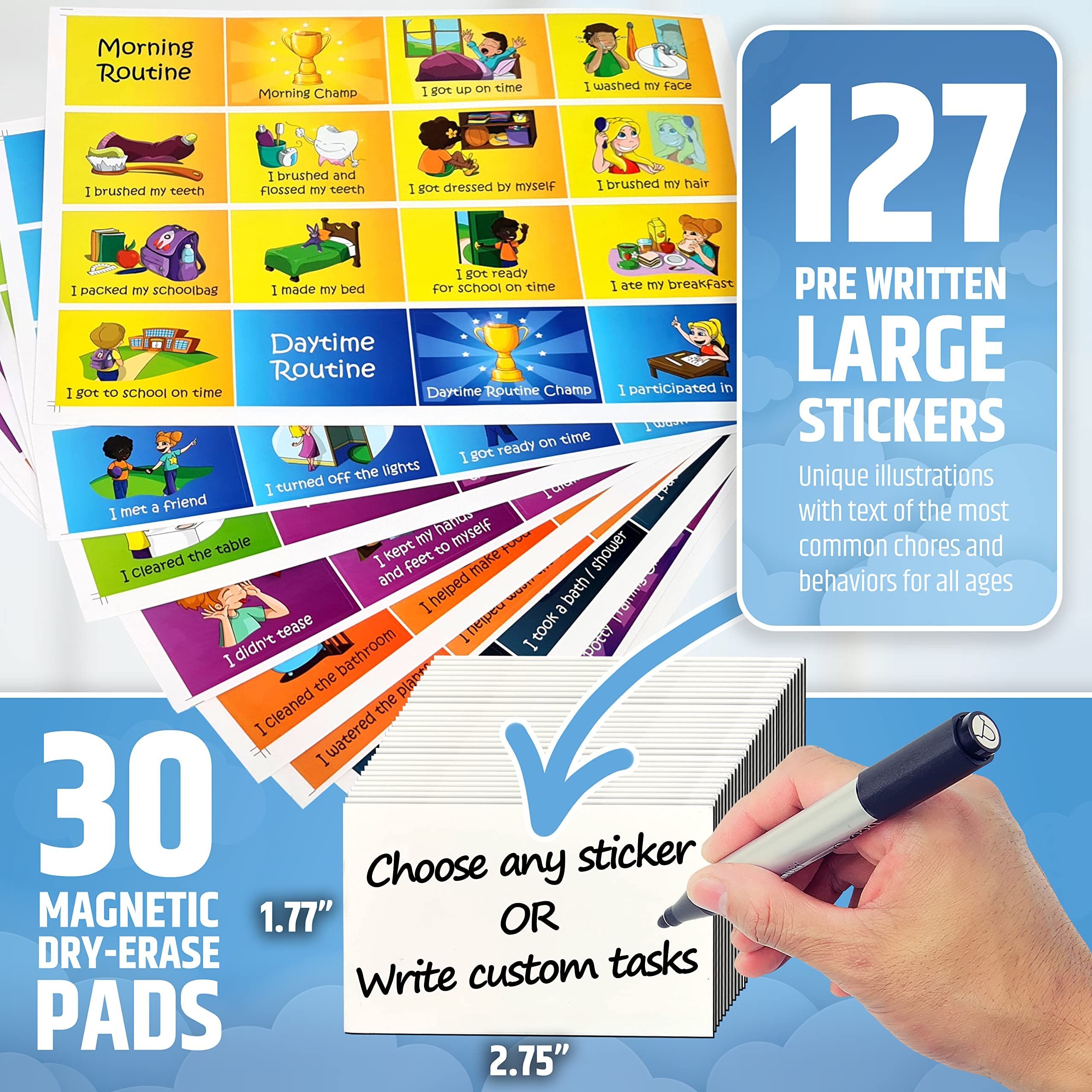 Large Magnetic Reward Chart for Kids - 127 Pre-Written Stickers ...