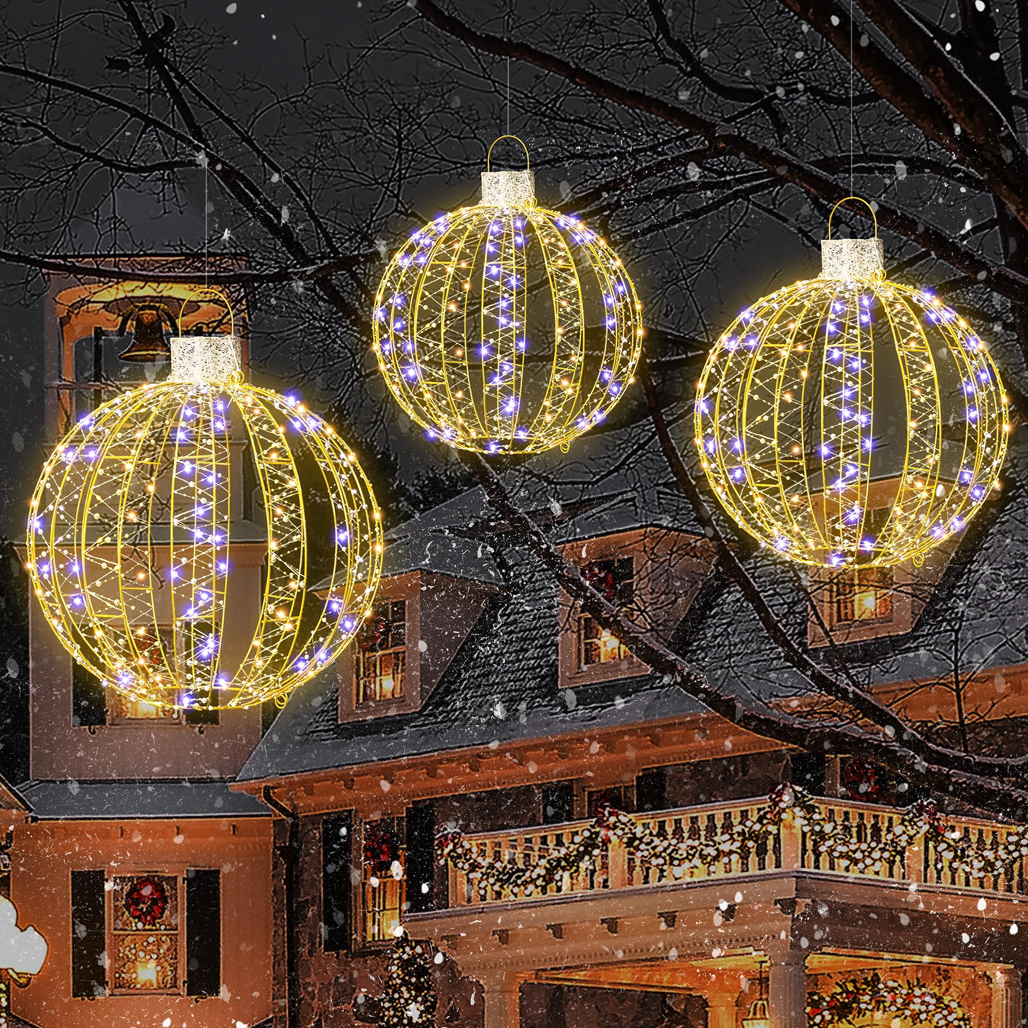 Amazon.com: JAMFLY Christmas LED Ball Lights Outdoor 3 PCS, Outdoor ...