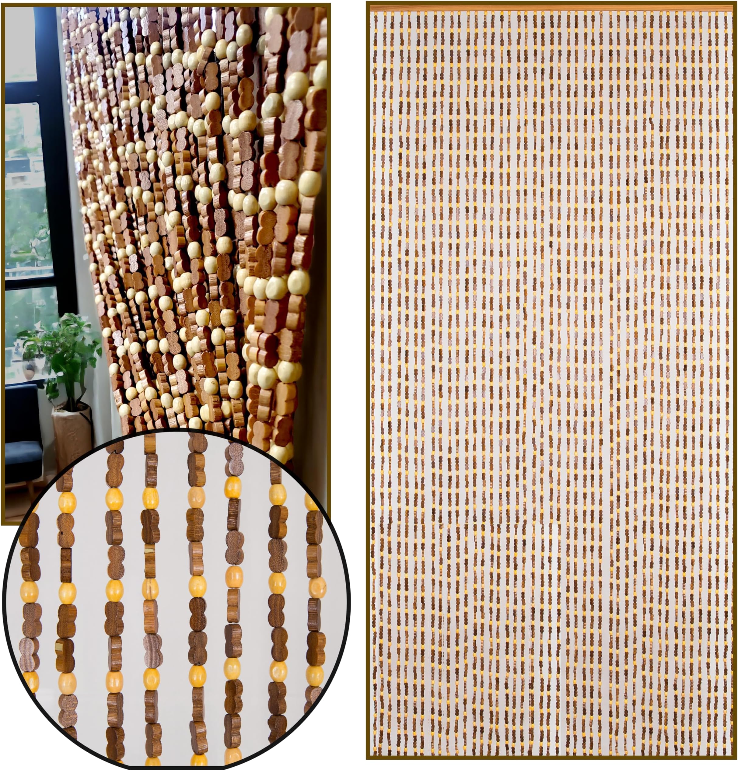 Amazon.com: TACHILC Wood and Bamboo Beaded Curtain, Bamboo Beaded ...