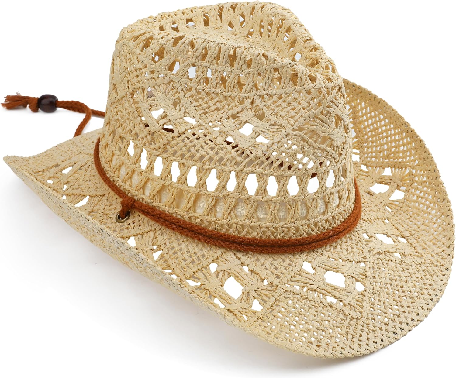Melesh Adult Straw Sun Beach Western Cowgirl Cowboy Hat for Women (US ...