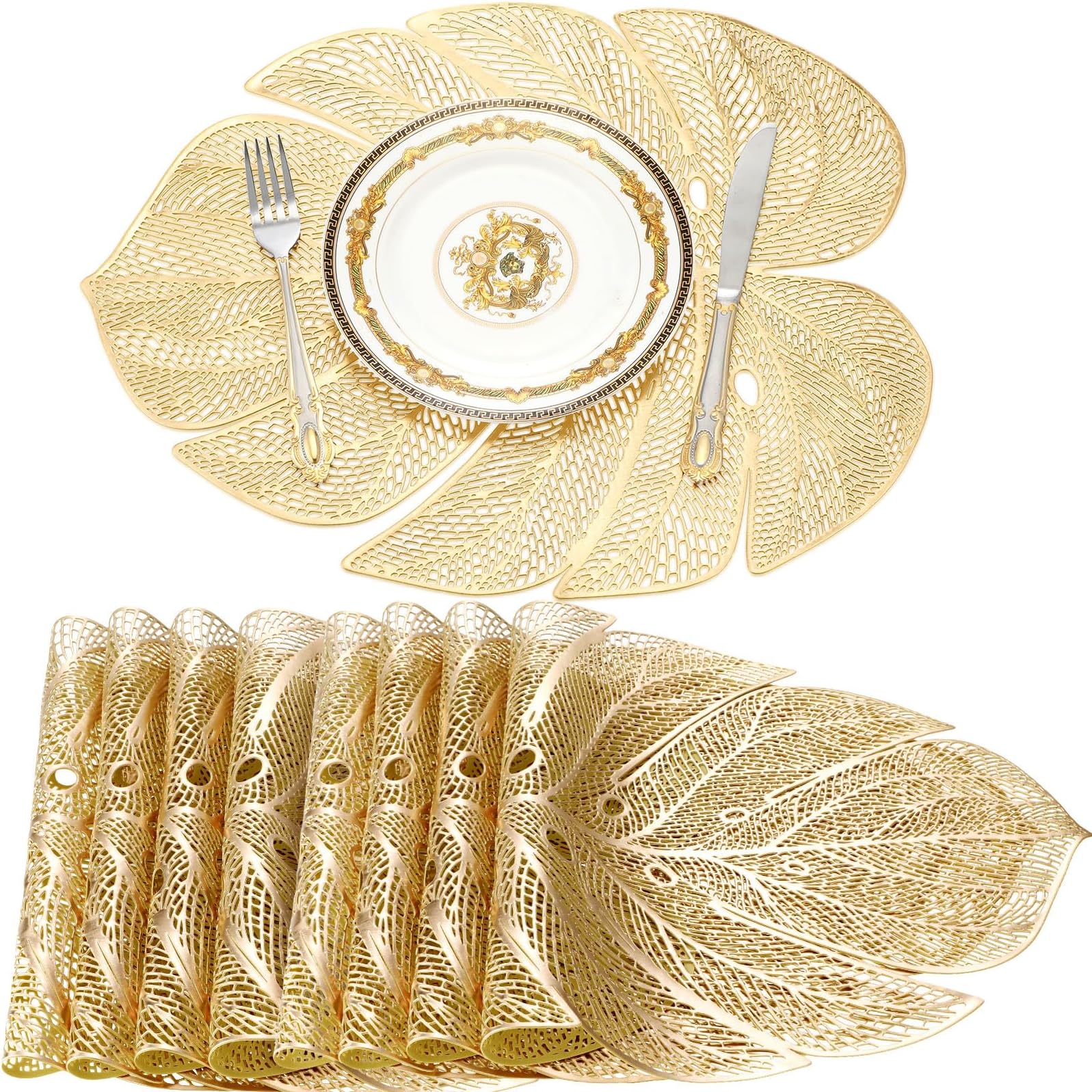 Amazon.com: Gold Leaf Placemats Set of 6 Vinyl Place mats Tropical ...