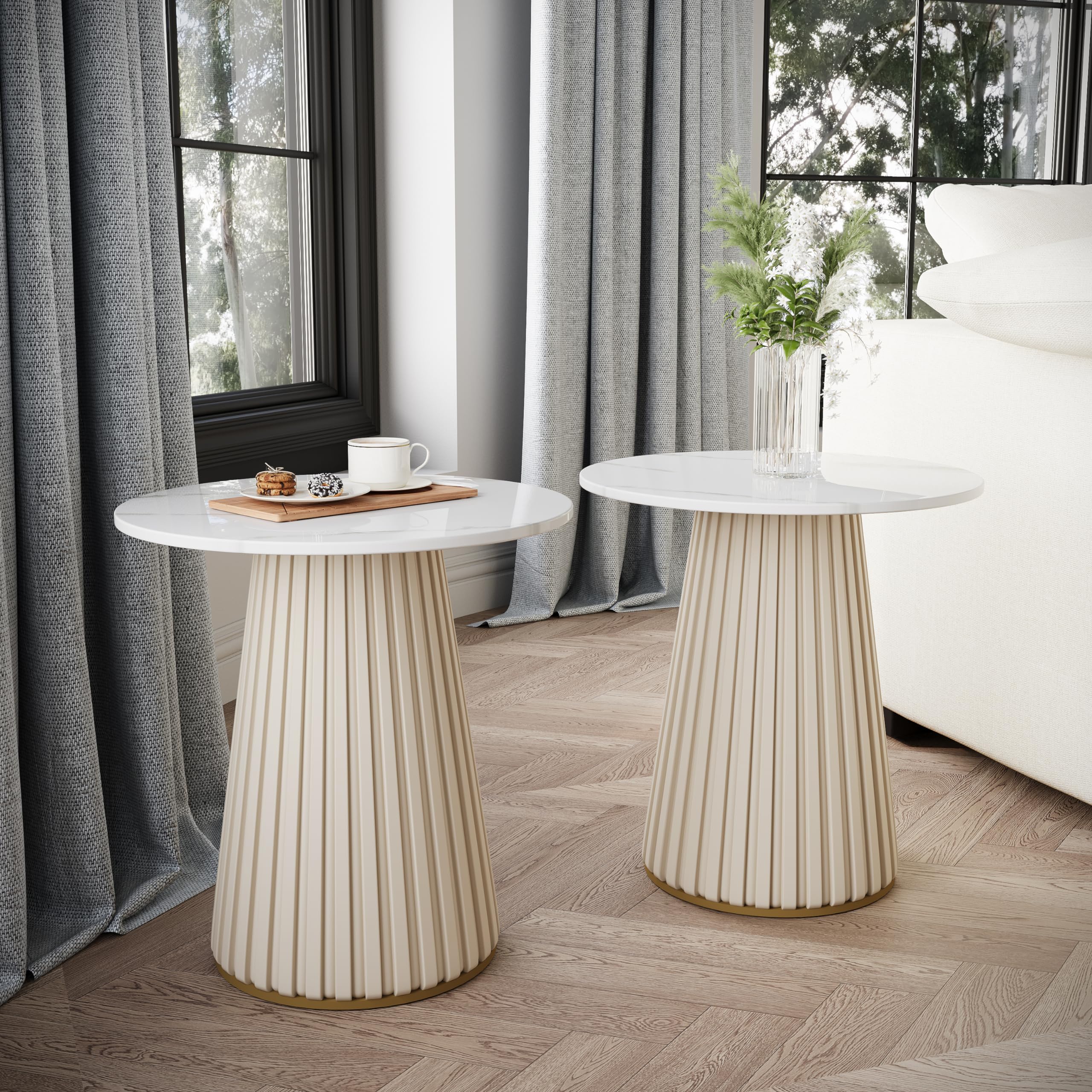 POVISON 15" Modern Side Table with Sintered Stone Top (Set of 2 ...