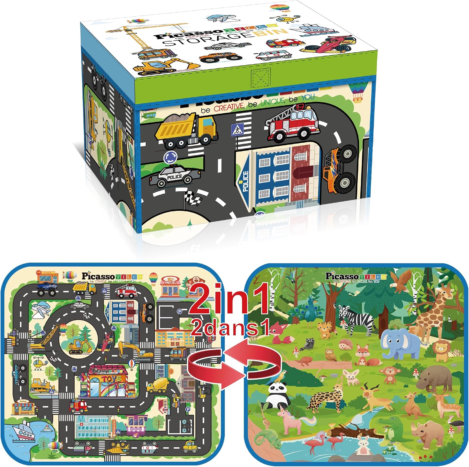 Amazon.com: PicassoTiles Storage Bin Toy Box & Playmat with Foldable ...
