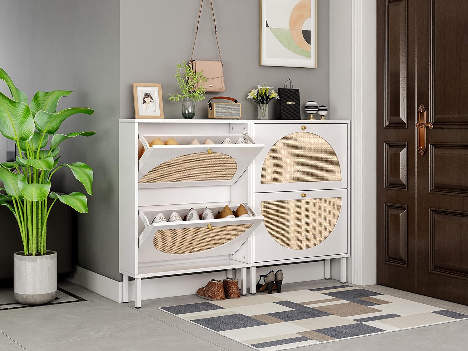 Amazon.com: HomVent Rattan Shoe Cabinet with 2 Flip Drawers ...