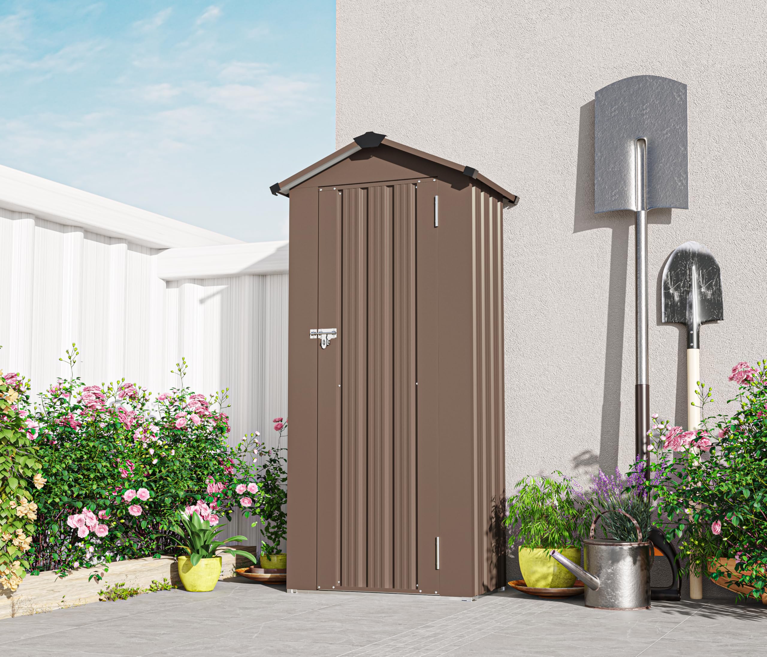 Snapklik.com : KEIKI Outdoor Storage Shed, 69.7x16.9x29.5 Metal Tool Shed