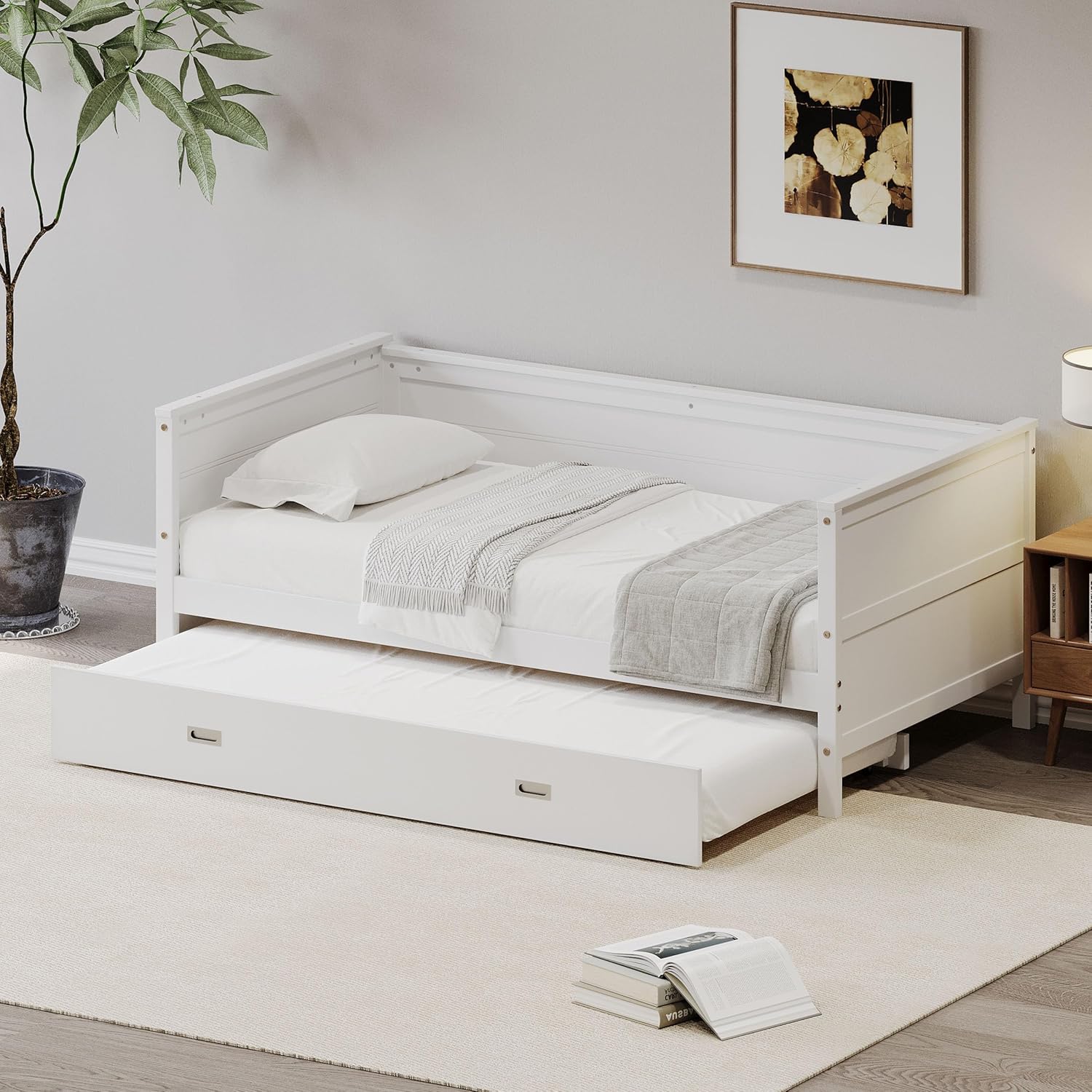 Amazon.com: MWrouqfur Twin Daybed with Trundle,Wood Sofa Bed Frame with ...