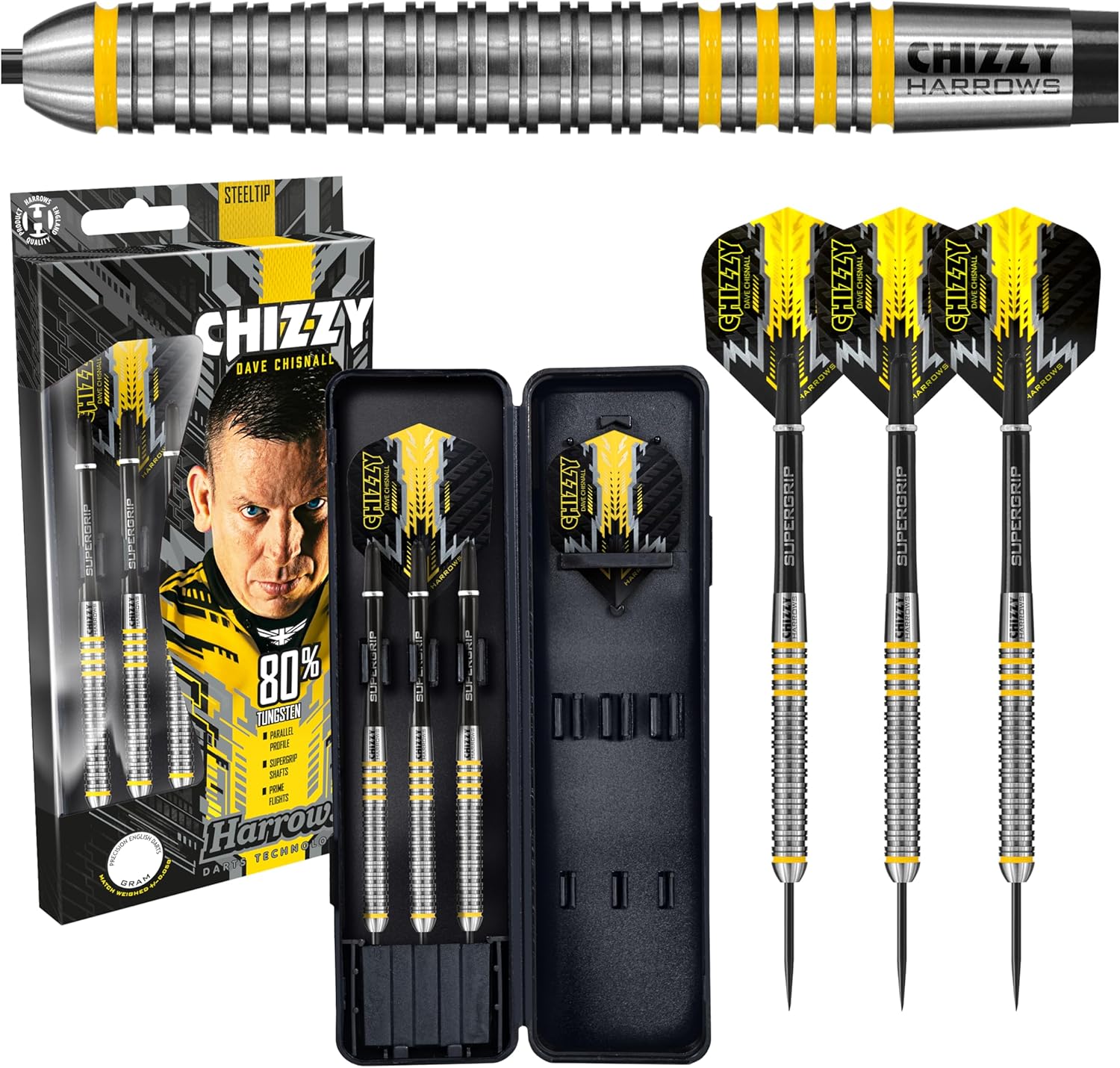 Harrows Dave Chizzy Chisnall Steel Tip Dart Set – 80% Tungsten, 3 ...