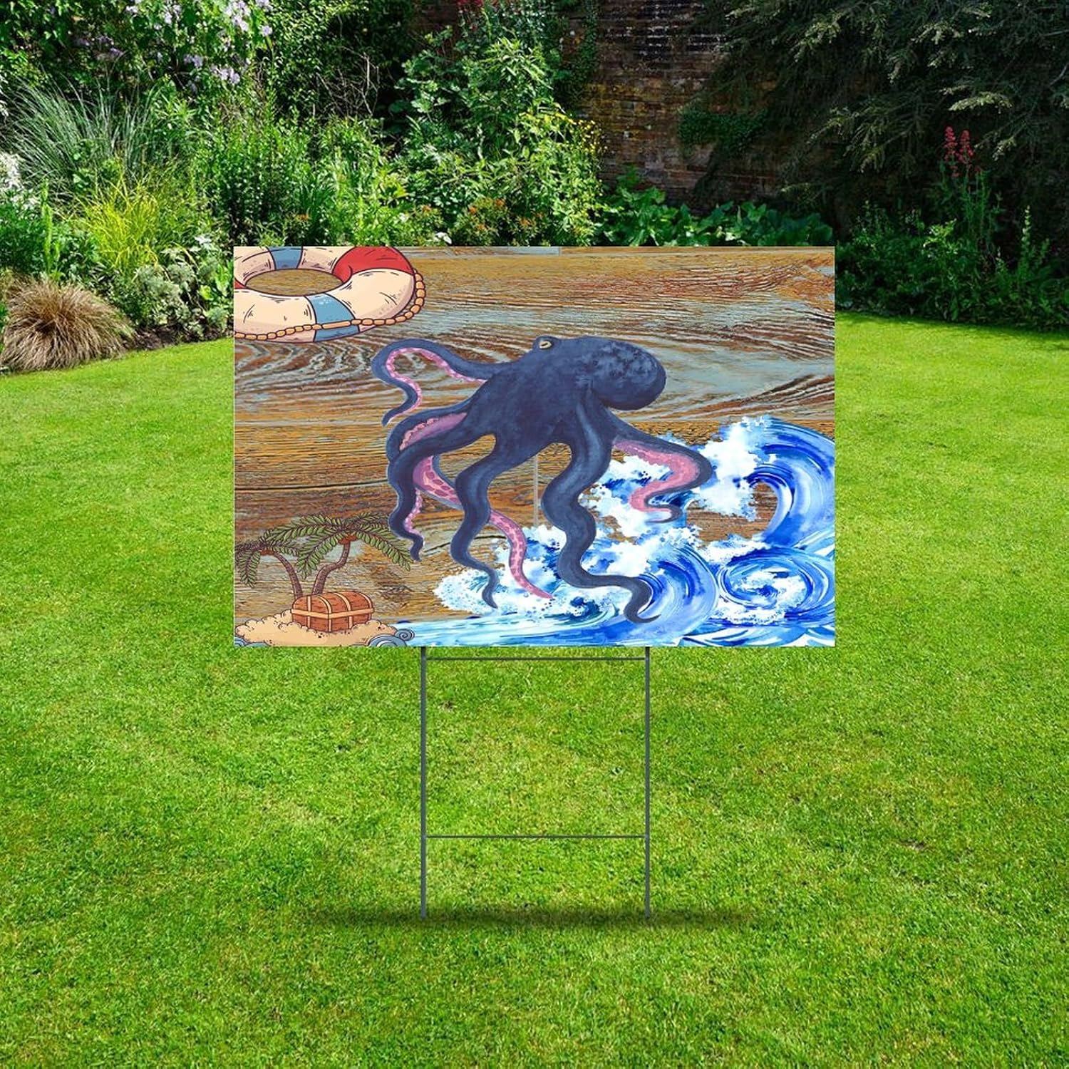 Amazon.com : Ocean Beach Nautical Theme Underwater Octopus Yard Sign ...