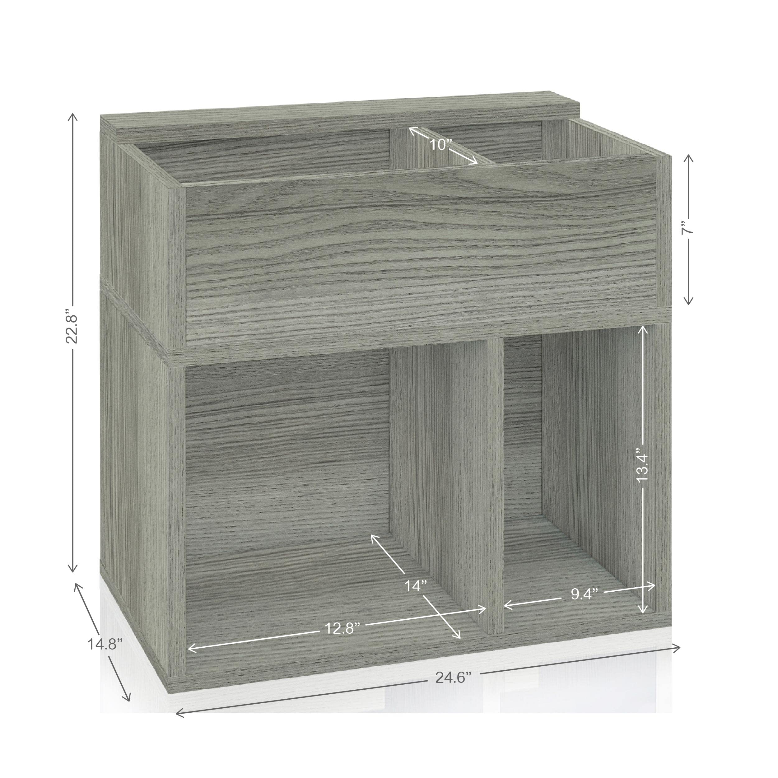 Way Basics 2 Tier Vinyl Record Multi Shelf LP Records Bookcase, London Grey