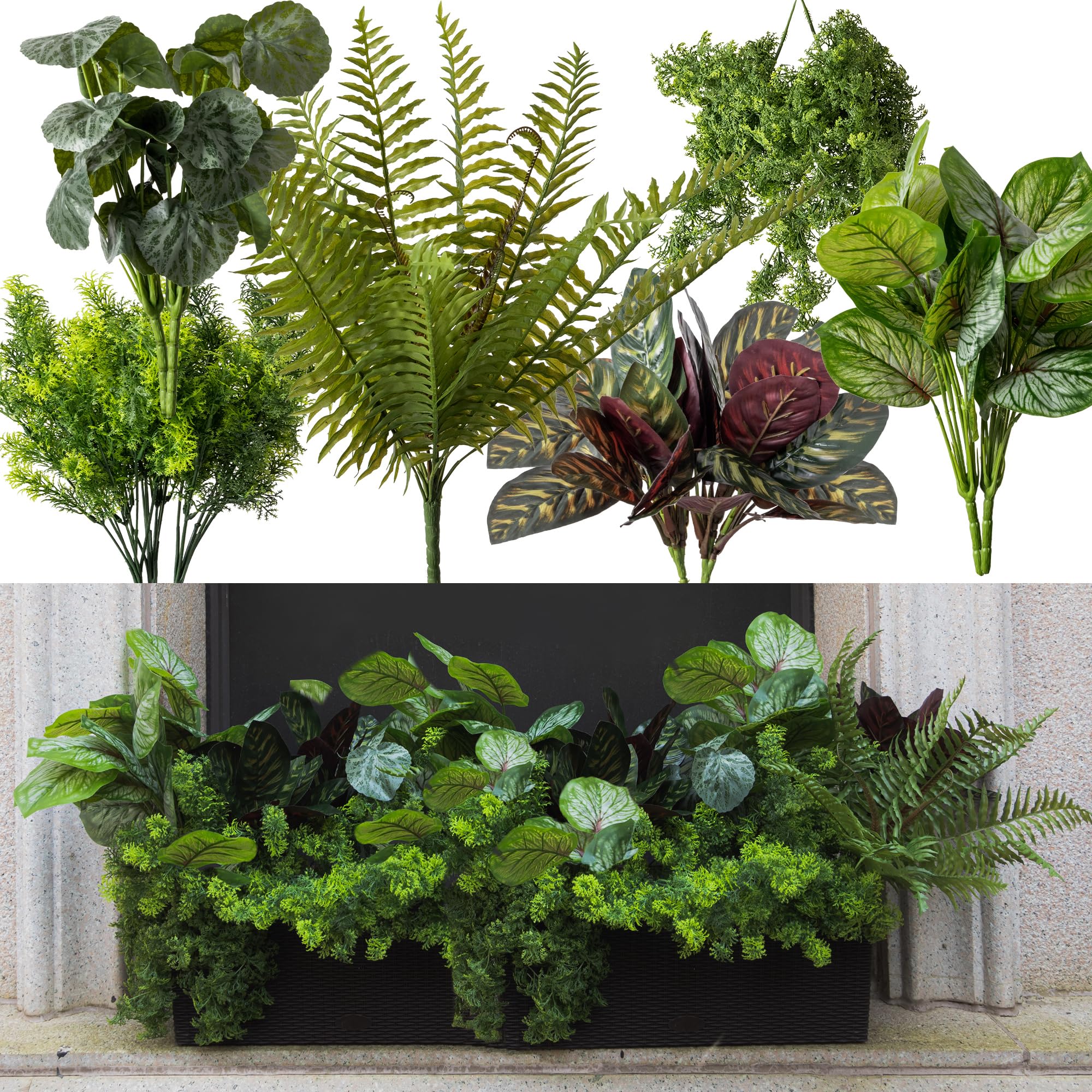 Amazon.com: PARTY JOY 12 Bunches Fake Plants Outdoor, Fake Bushes UV ...