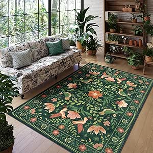 Amazon.com: Morebes Floral Green Area Rug for Living Room 5x7, Washable ...