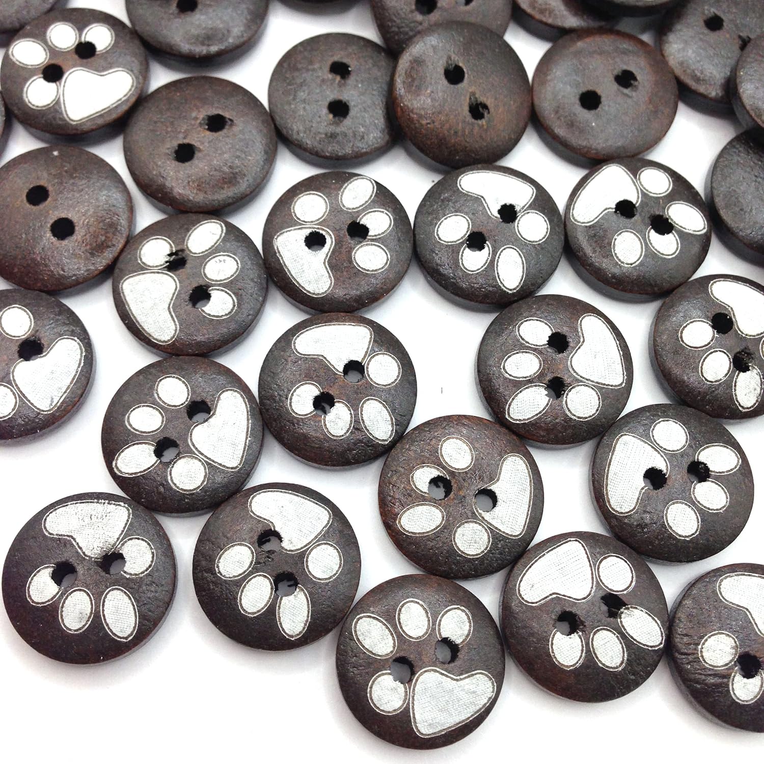 Amazon.com: KARMELLING 50PC Dark Coffee Round 2 Holes Wooden Paw Claw ...