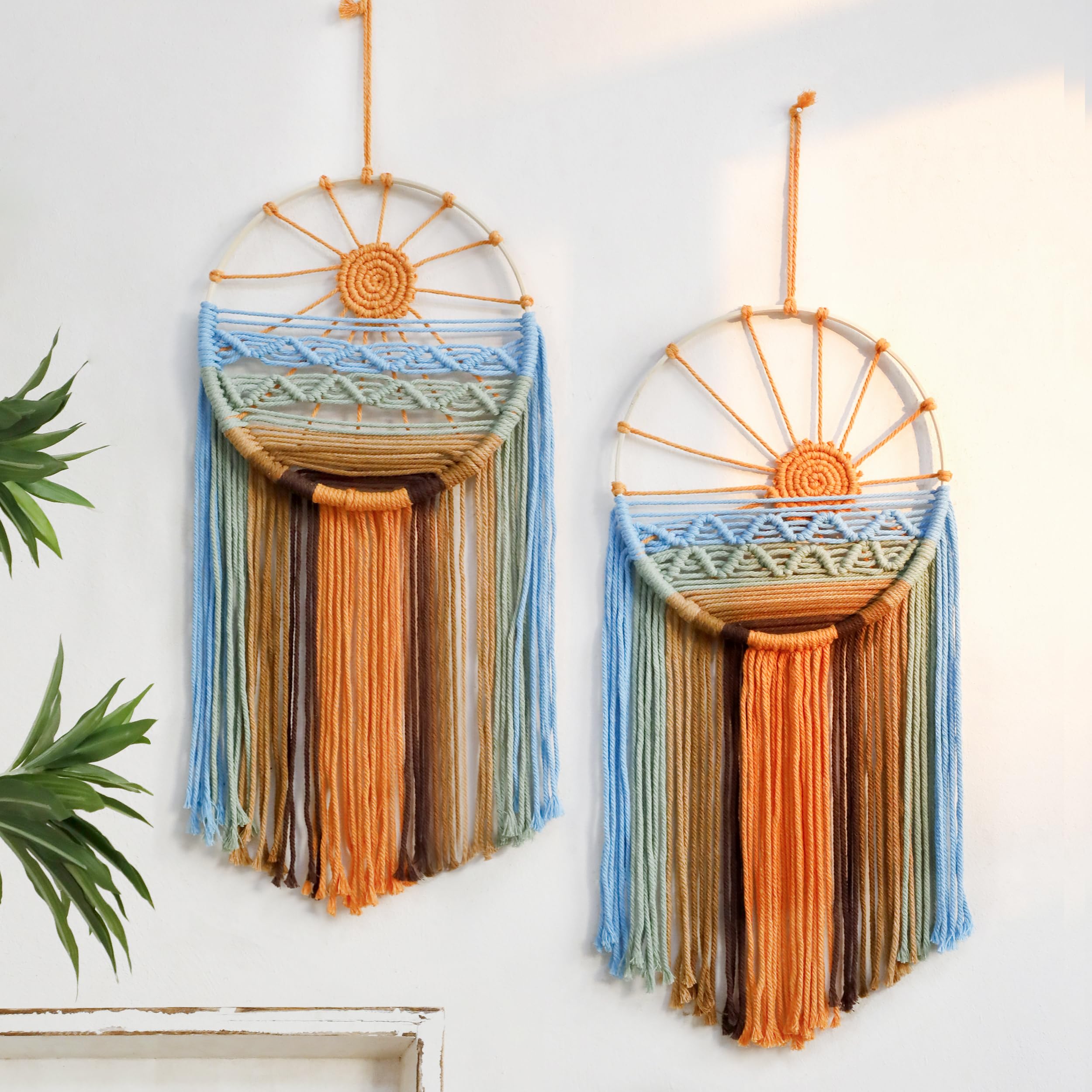 Amazon.com: 2 Pack Macrame Sun Wall Decor Hanging Tapestry Sunshine Sunset Wall Art Set, Rustic ...