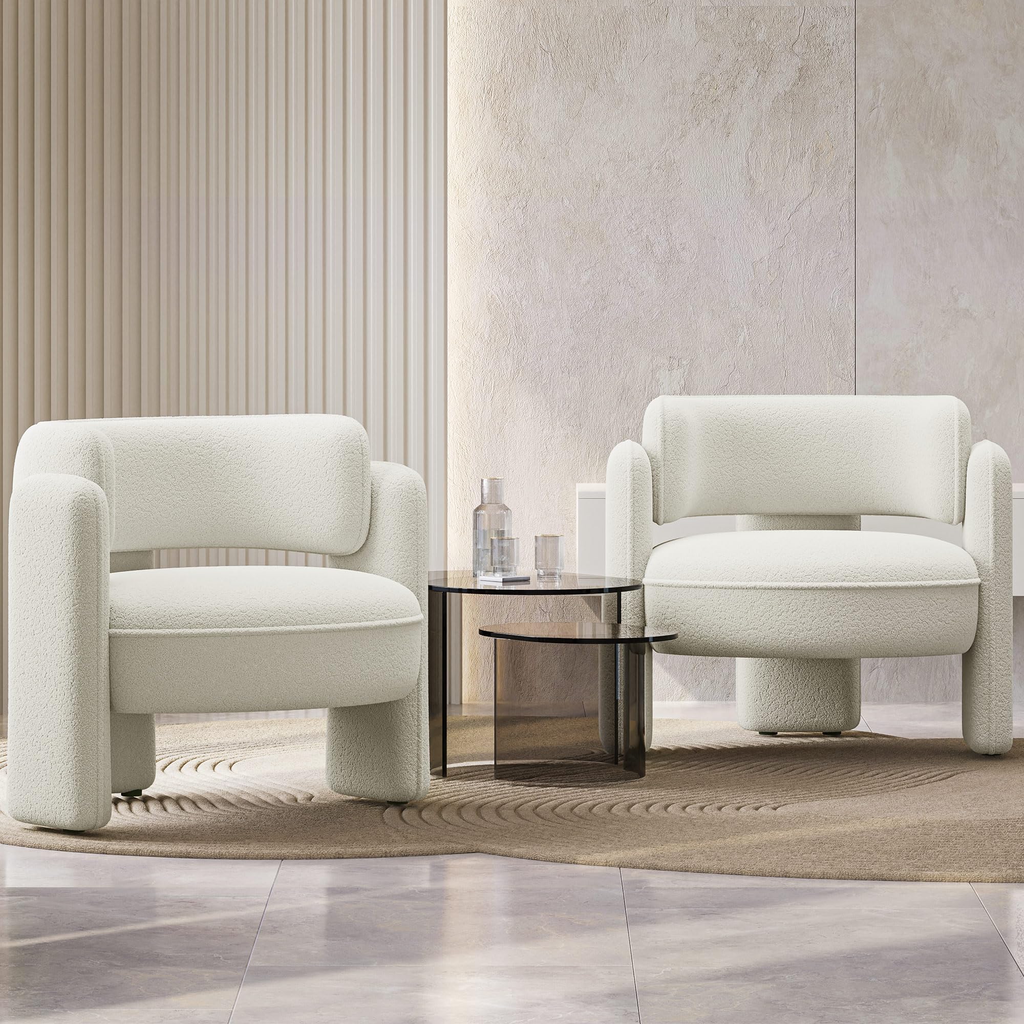 Amazon.com: BELLEZE Sherpa Boucle Chair Set of 2, Modern Barrel Accent ...