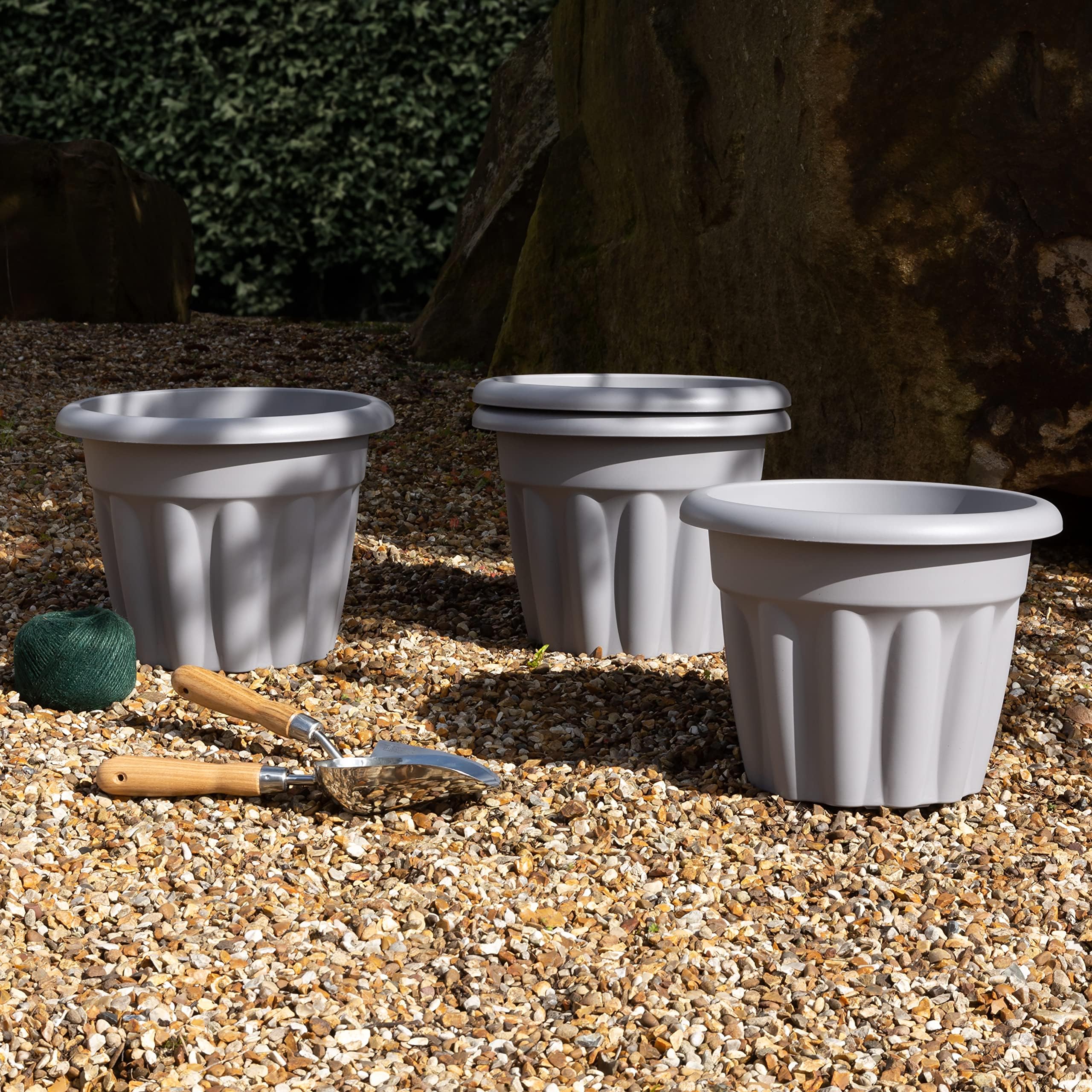 Wham 4x 33cm Vista Plastic Planter, Round Garden Plant Pot, Small Floor ...