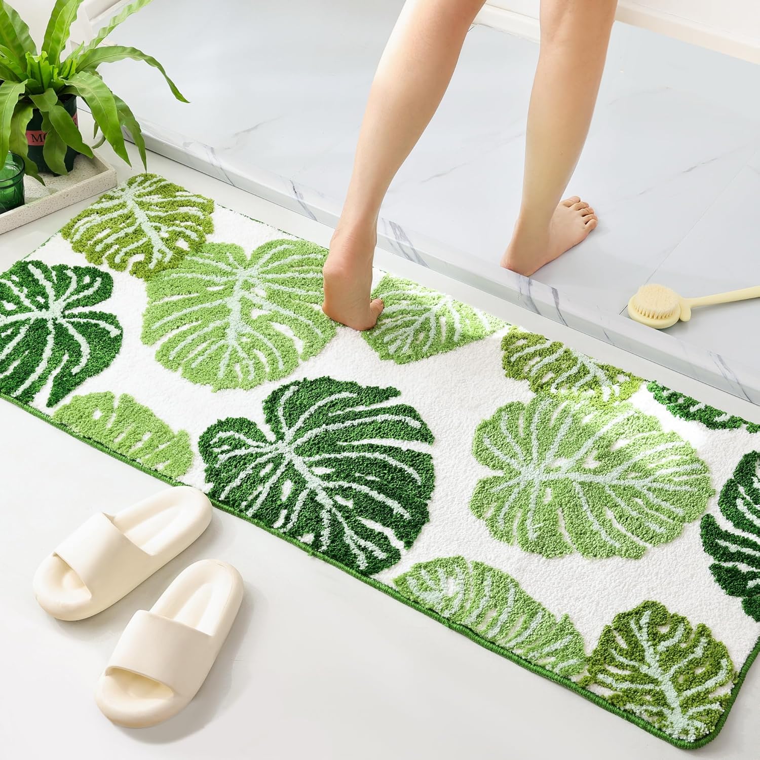 Amazon.com: Panstar Monstera Leaf Rug Green Long Bath Mat Bathroom ...