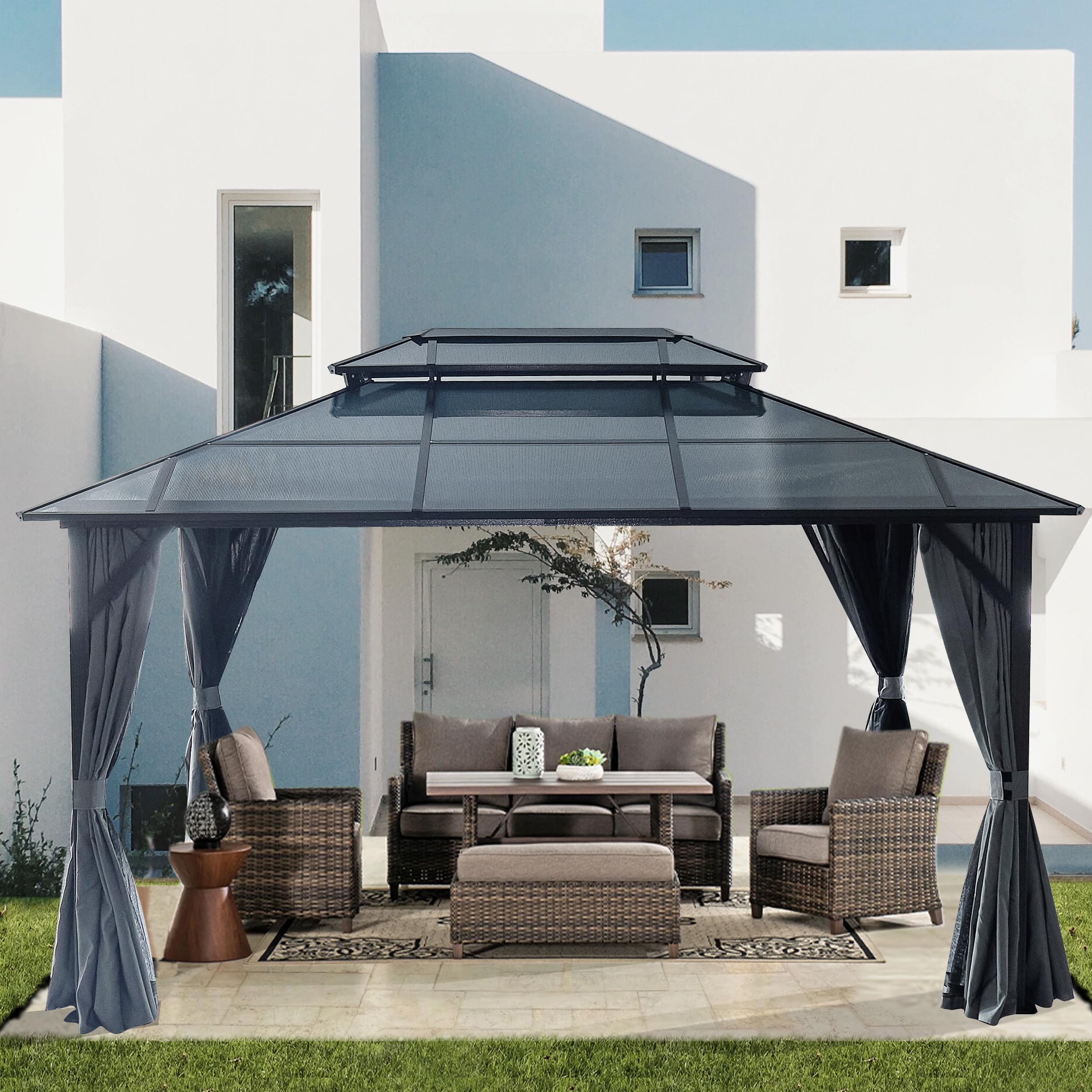 Amazon.com : Zolyndo 10x13ft Outdoor Hardtop Gazebo with Netting and ...