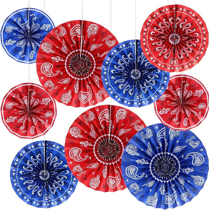 Amazon.com: Outus 9 Pcs Western Party Decorations Paper Fans Wild West ...
