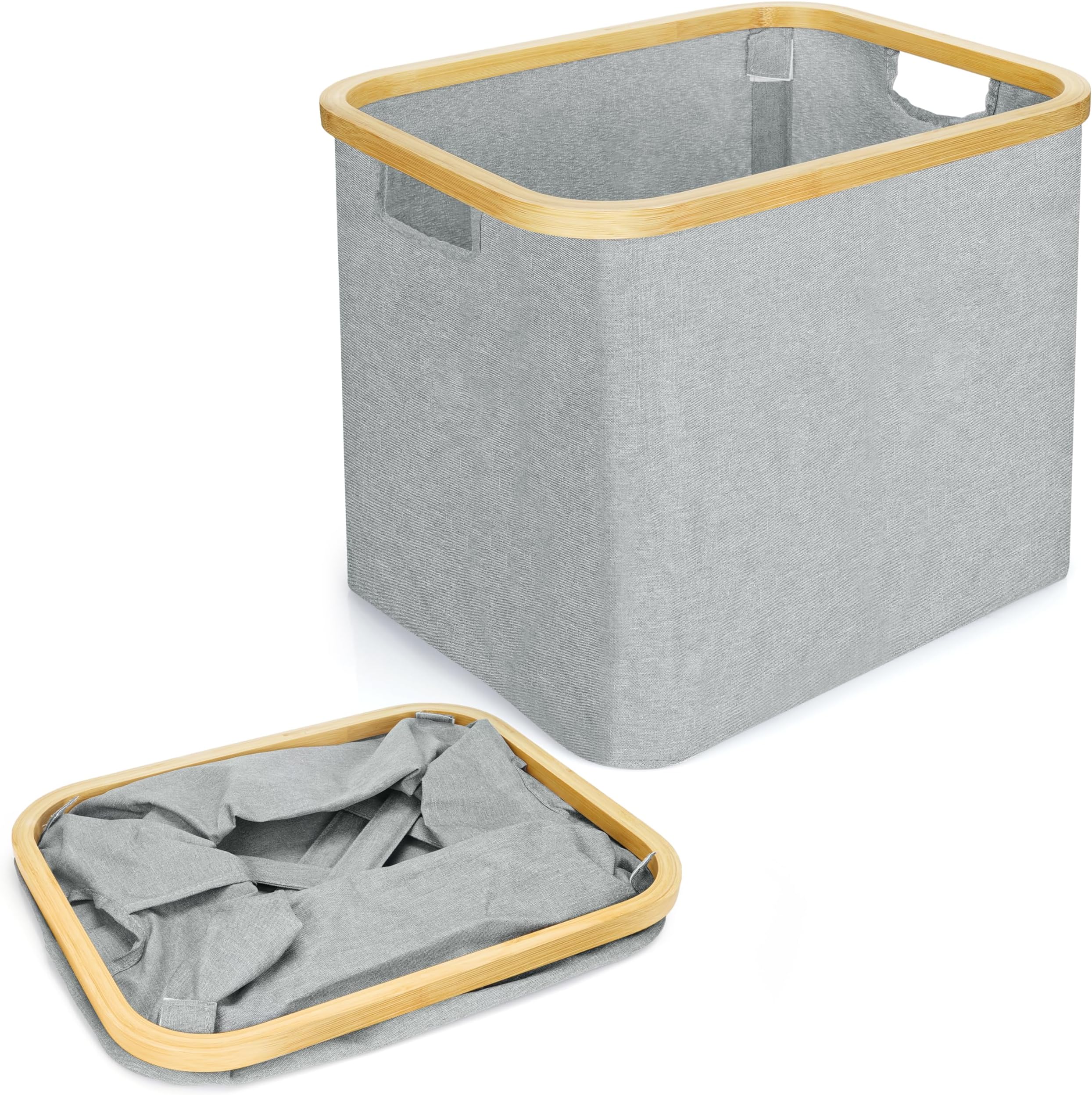 Belle Vous Foldable Laundry Storage Basket with Bamboo Frame - 44L ...