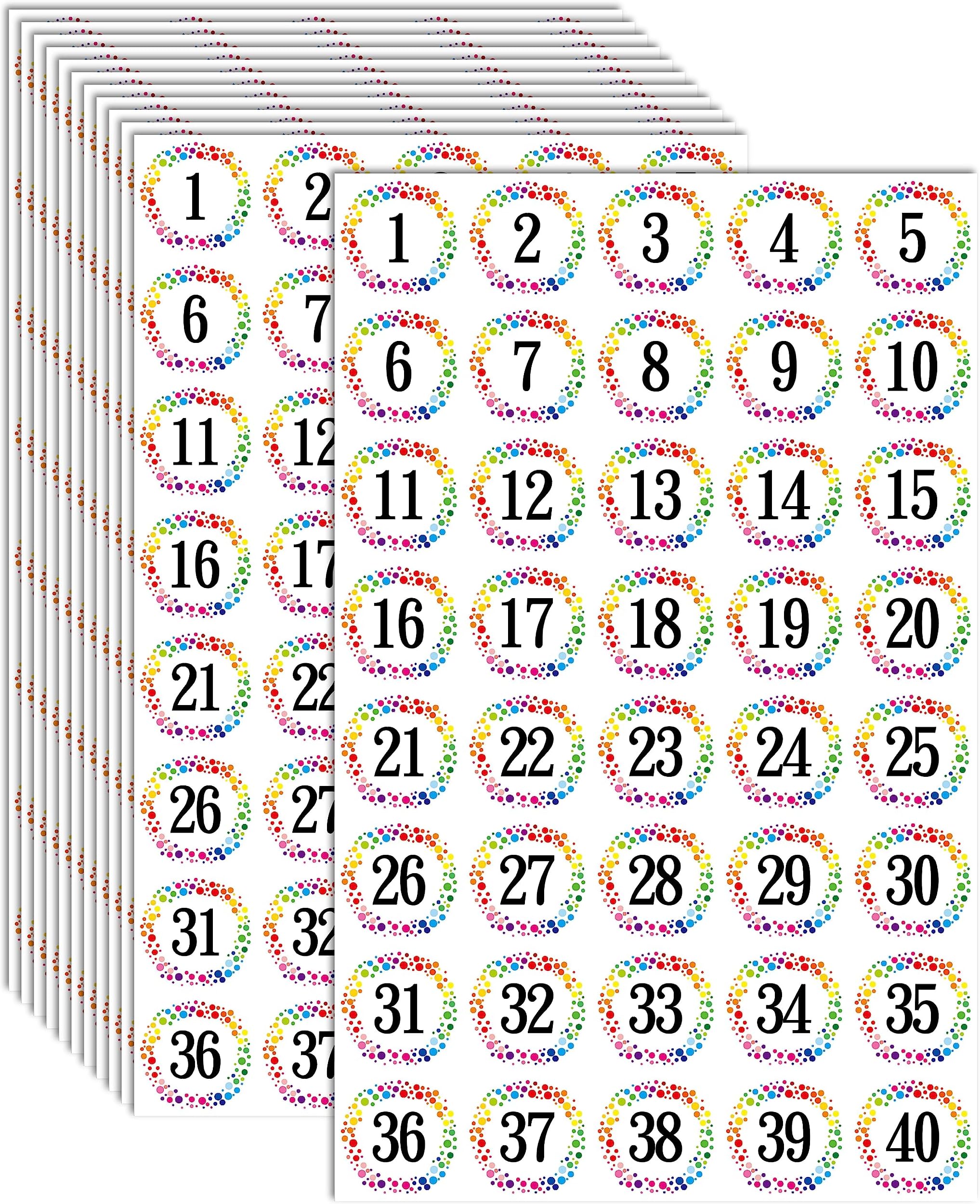 Amazon.com : 480 PCS Round Polka Dot Number Stickers, 12 Sheets ...