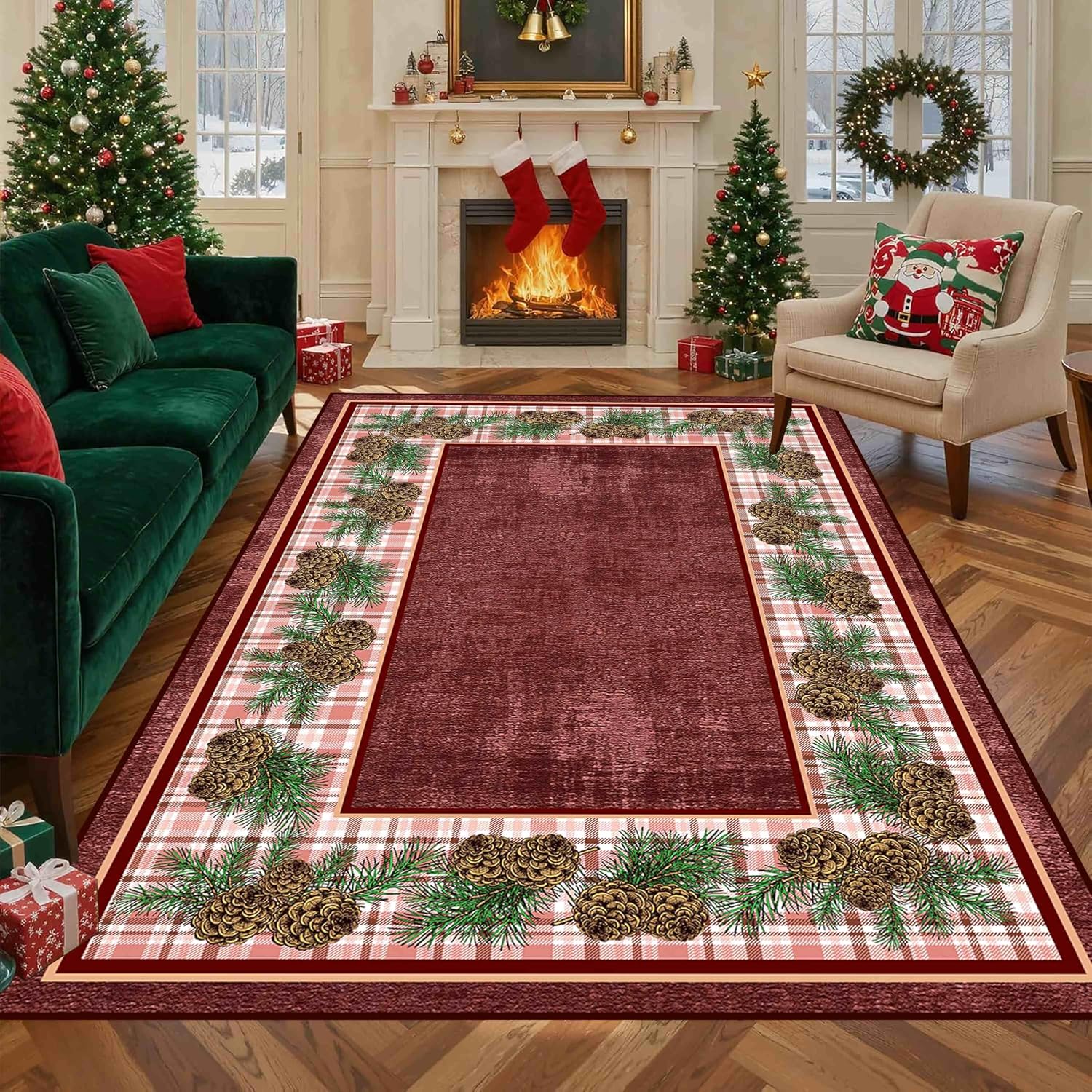 Amazon.com: SCUAOMX Vintage Brown-Red Plaid Rugs, 4x6ft, Christmas ...