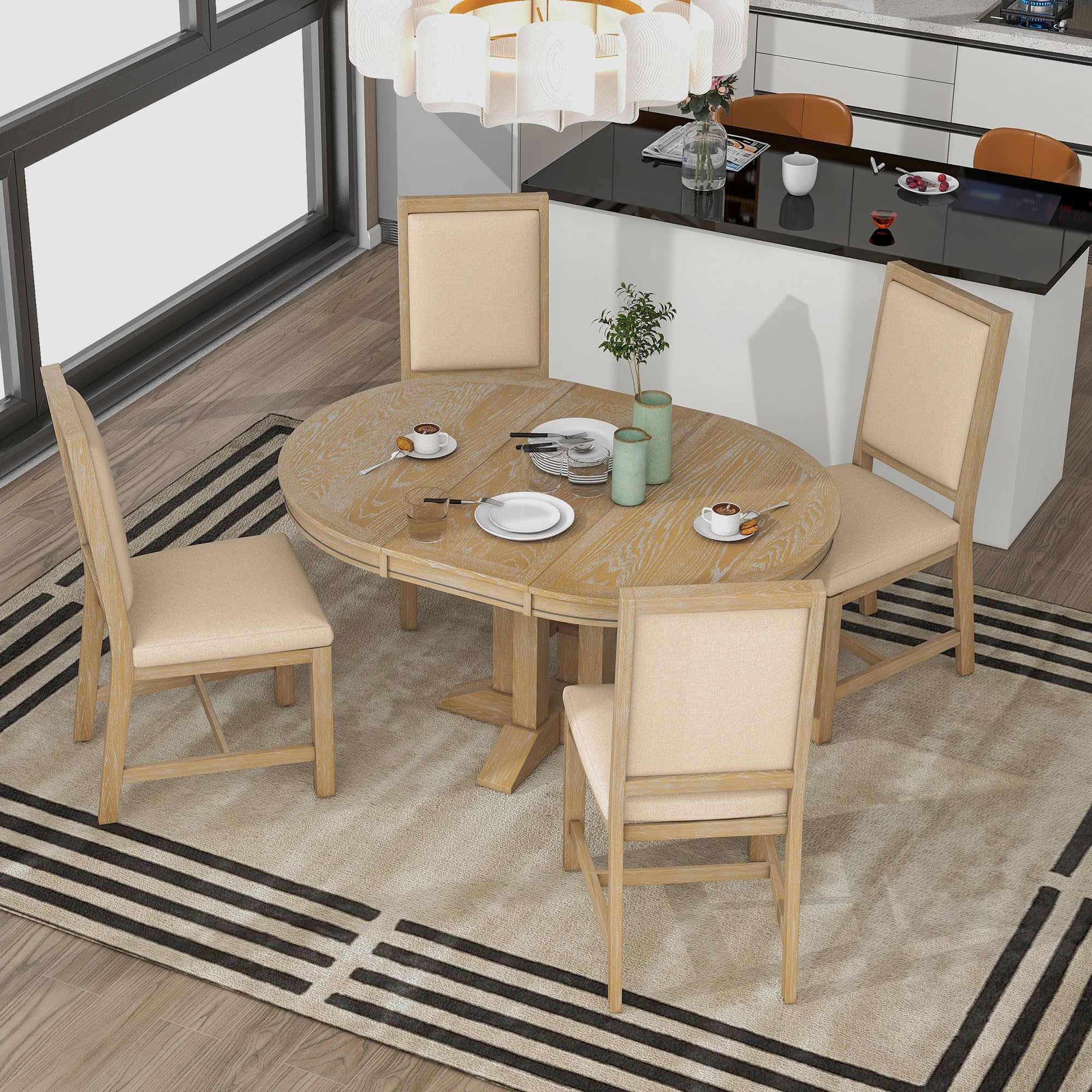 Amazon.com - Goozio 5-Piece Extendable Round Table 4 Upholstered Chairs ...