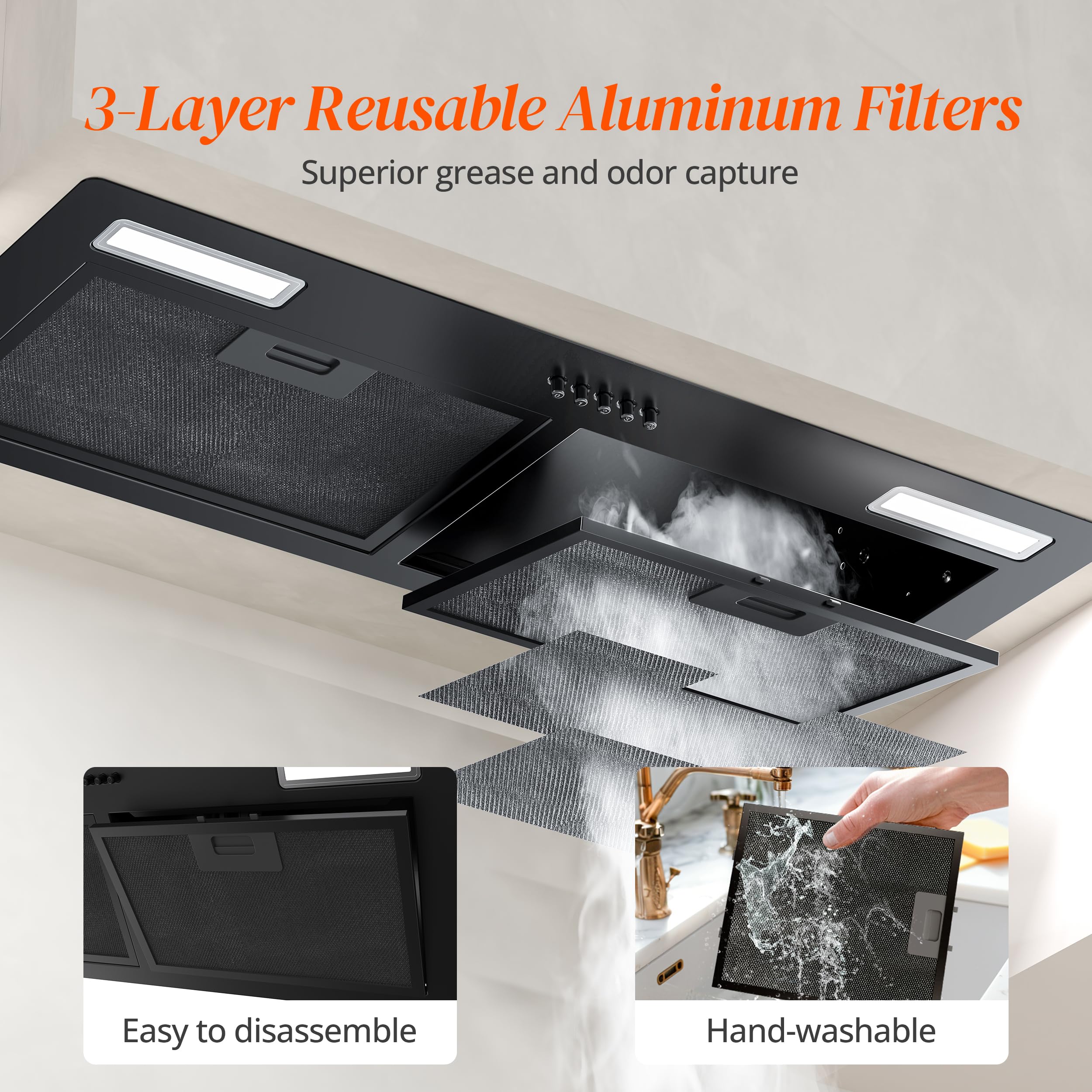 Snapklik.com : Black Range Hood Insert 30 Inch, 600 CFM Ducted/Ductless ...