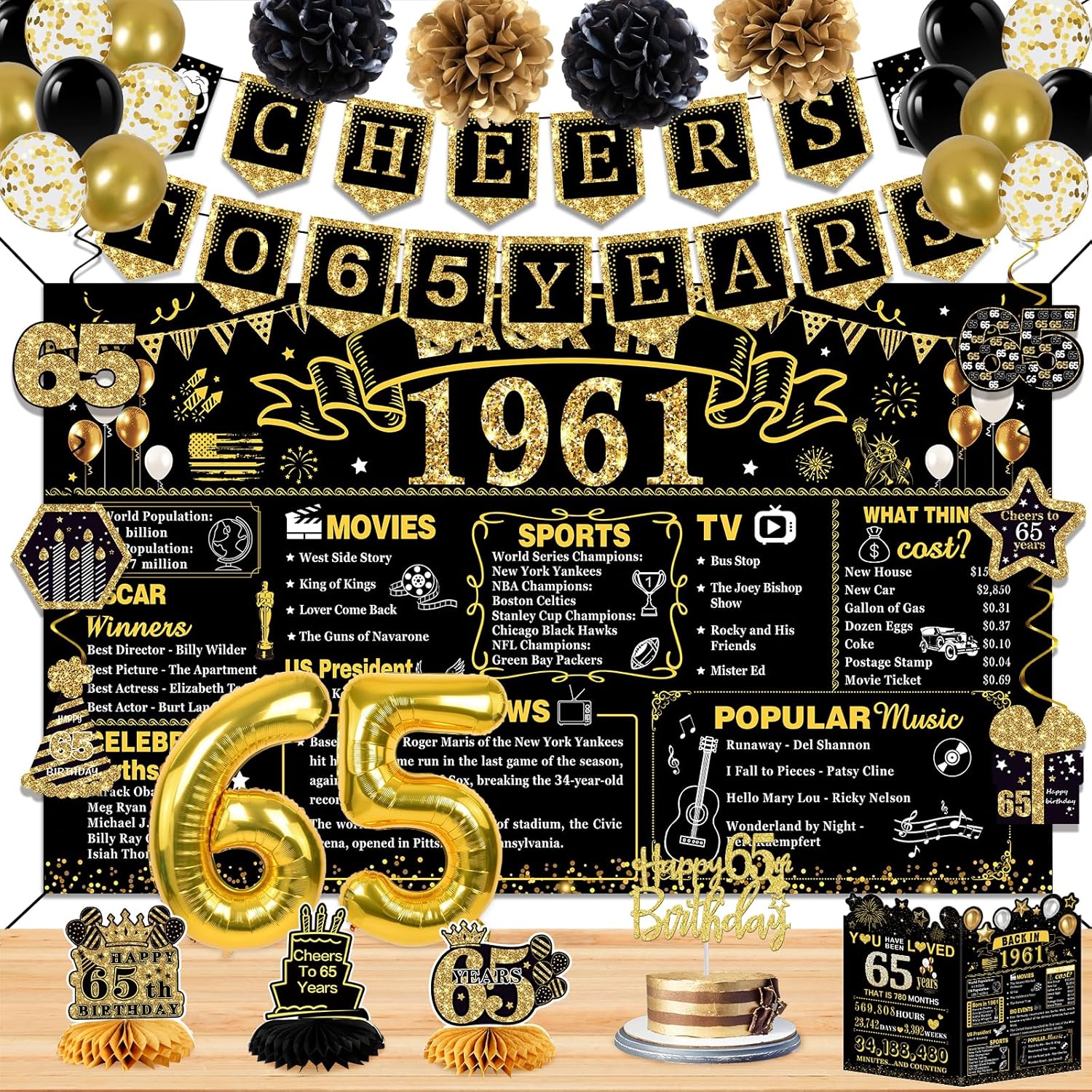 Amazon.com: 65th Birthday Decorations for Men Women,22PCS 1961 Banner ...