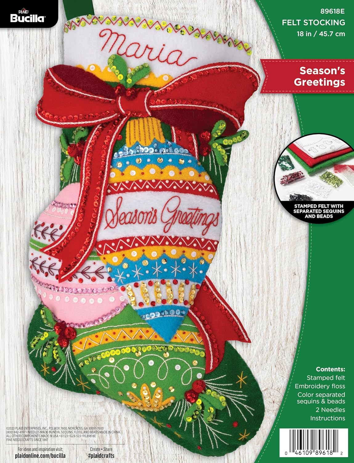 Amazon.com: Bucilla Felt Applique 18" Stocking Making Kit, Season's ...