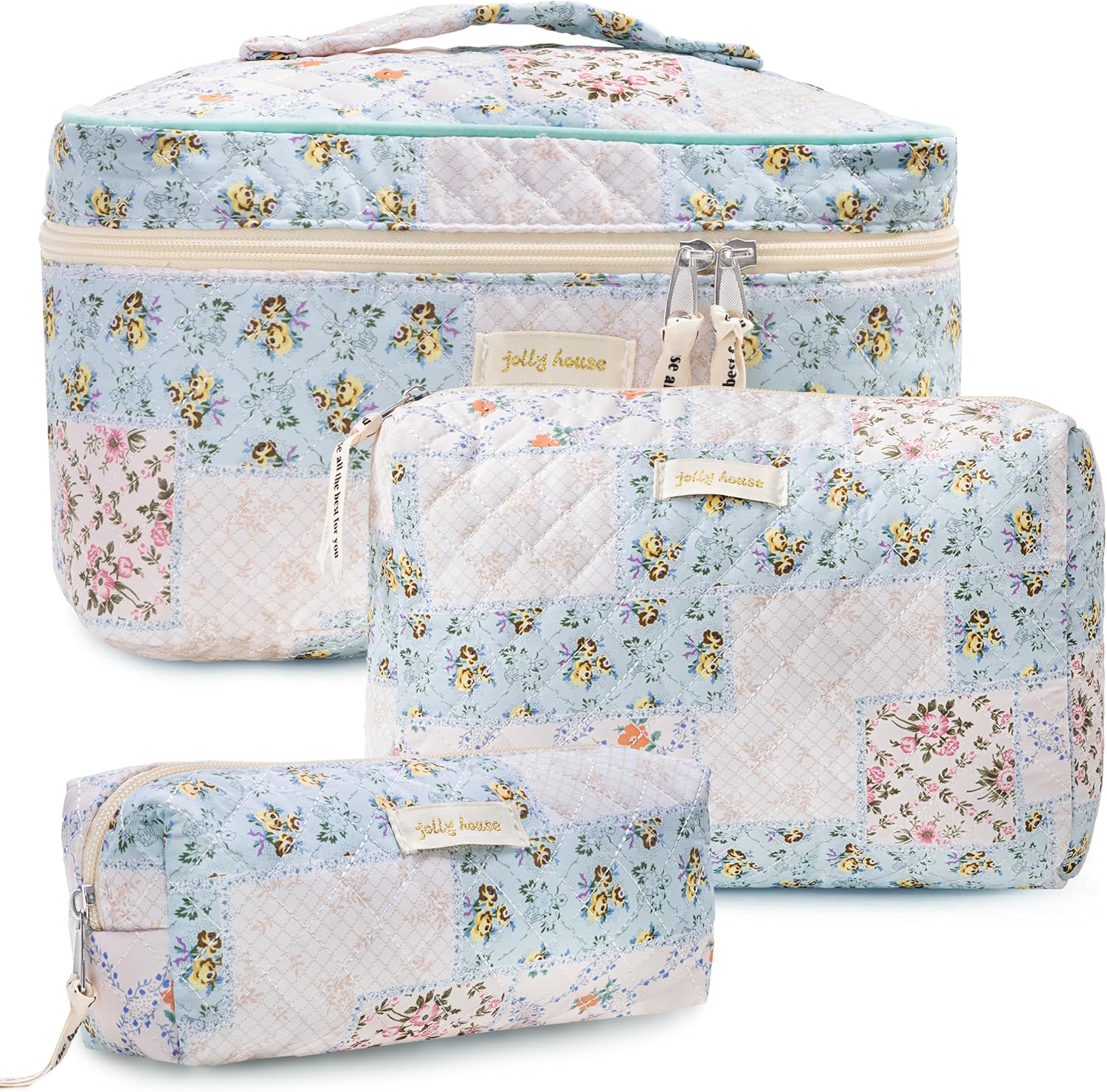 Amazon.com: HBselect 3 PCS Quilted Makeup Bag, Cotton Large Travel ...
