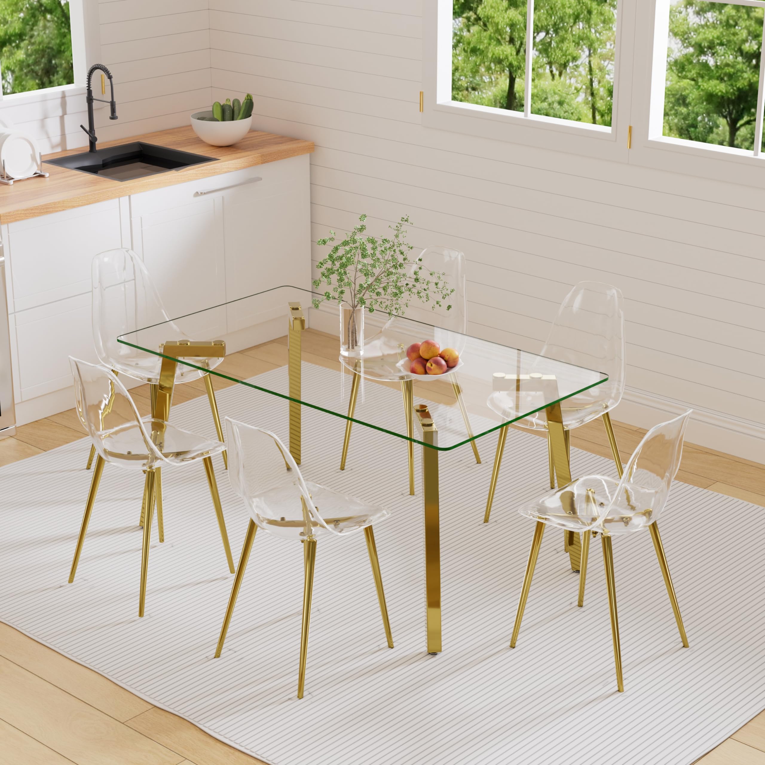 Amazon.com - Baysitone Glass Dining Table Set for 6, Dining Table Set ...