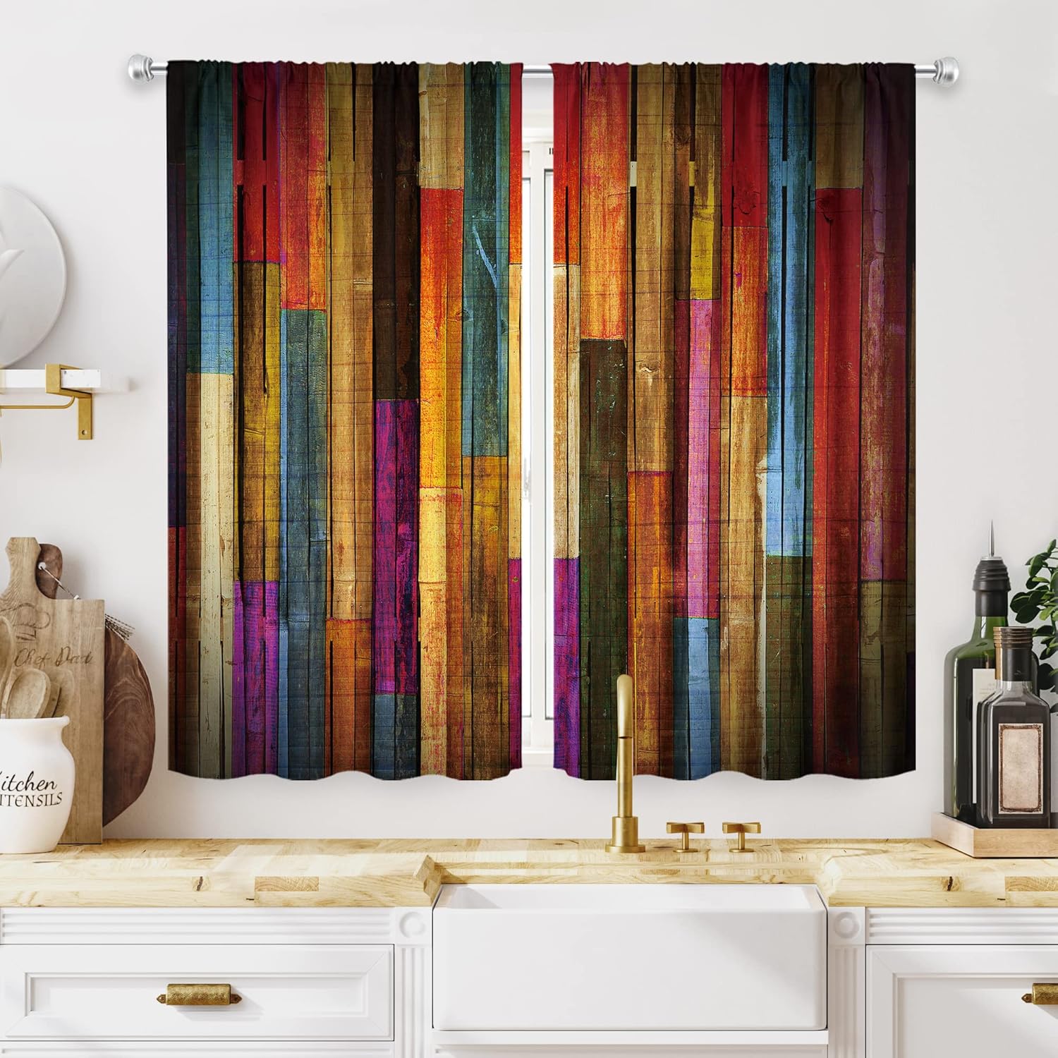 Amazon.com: MESHELLY Colorful Farmhouse Rustic Kitchen Curtains 27 ...