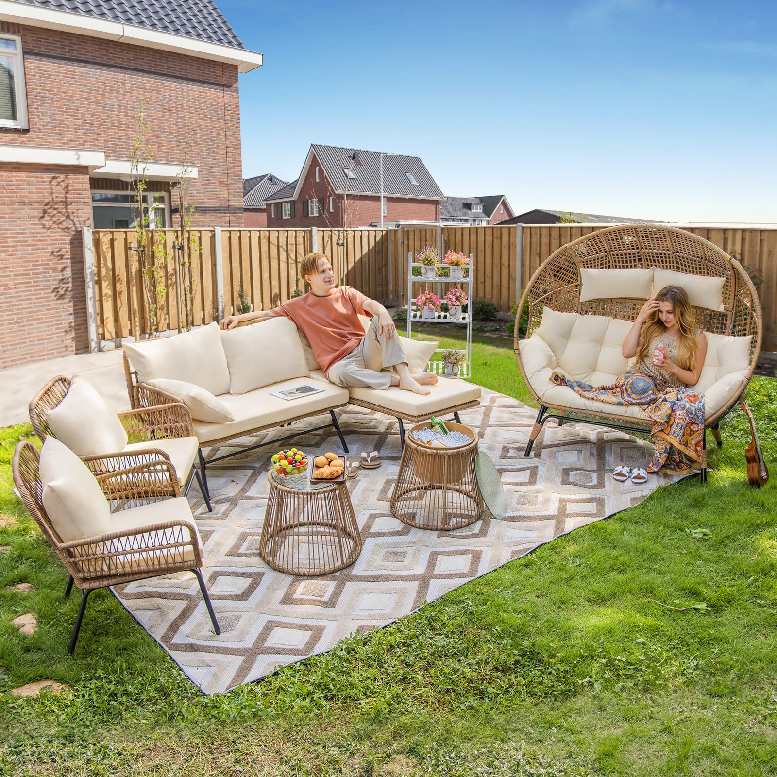 Amazon.com: BULEXYARD 7 Pieces Beige Boho Outdoor Patio Furniture Sets ...