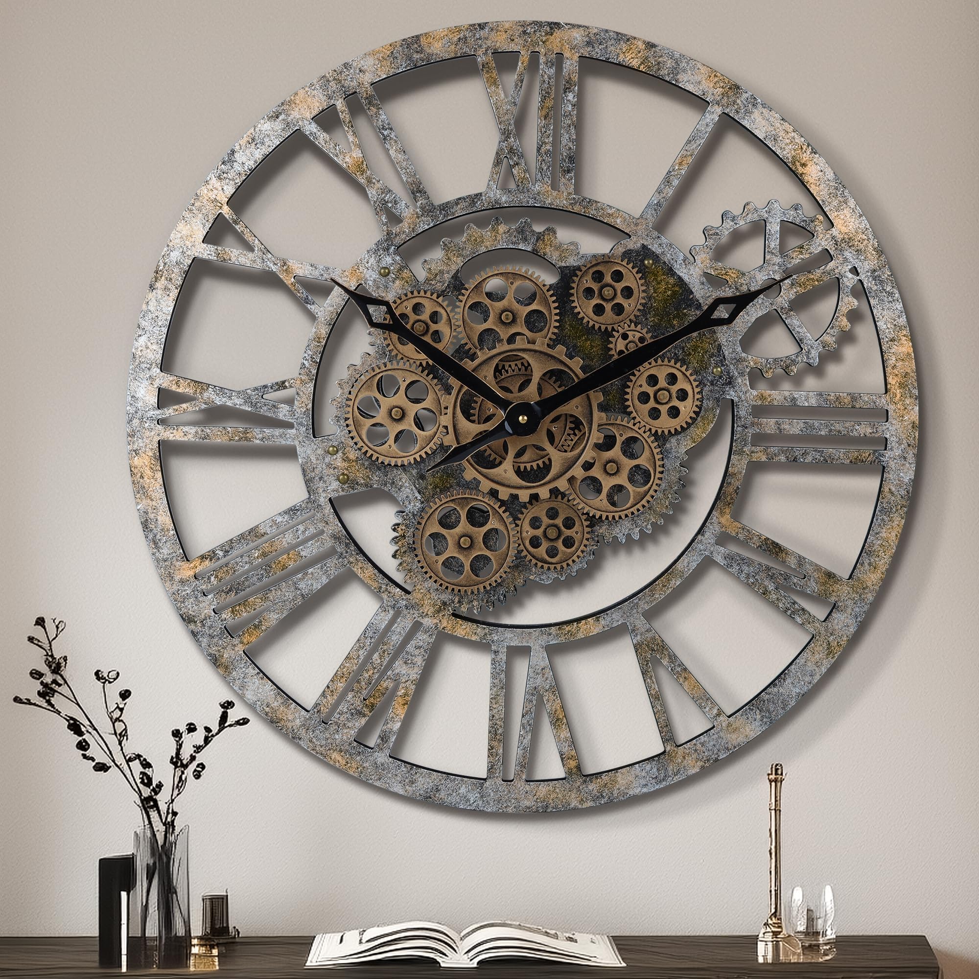 Amazon.com: Lafocuse 23 Inch Real Moving Gear Wall Clock, Steampunk ...