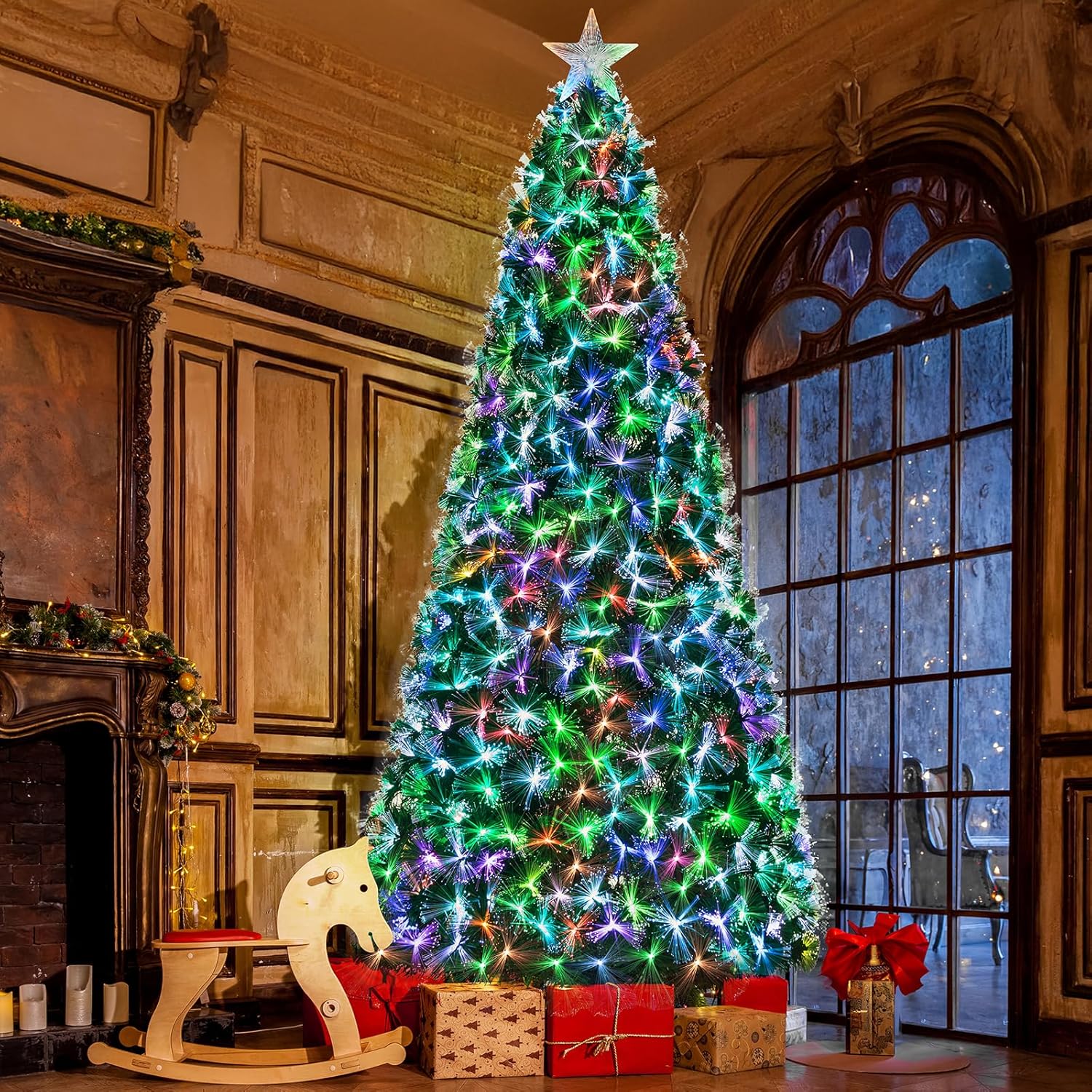 Amazon.com: Arlopu 8ft Pre-Lit Christmas Tree, Fiber Optic Artificial ...