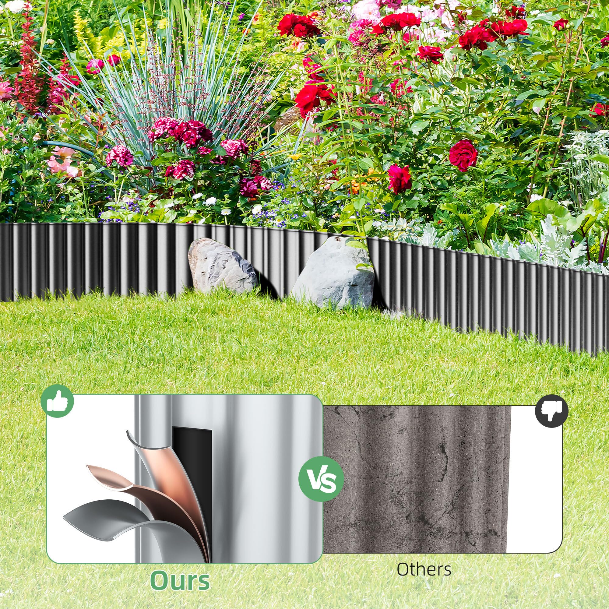Snapklik.com : AHEONLAR Corrugated Metal Garden Edging, 525Ft Steel ...